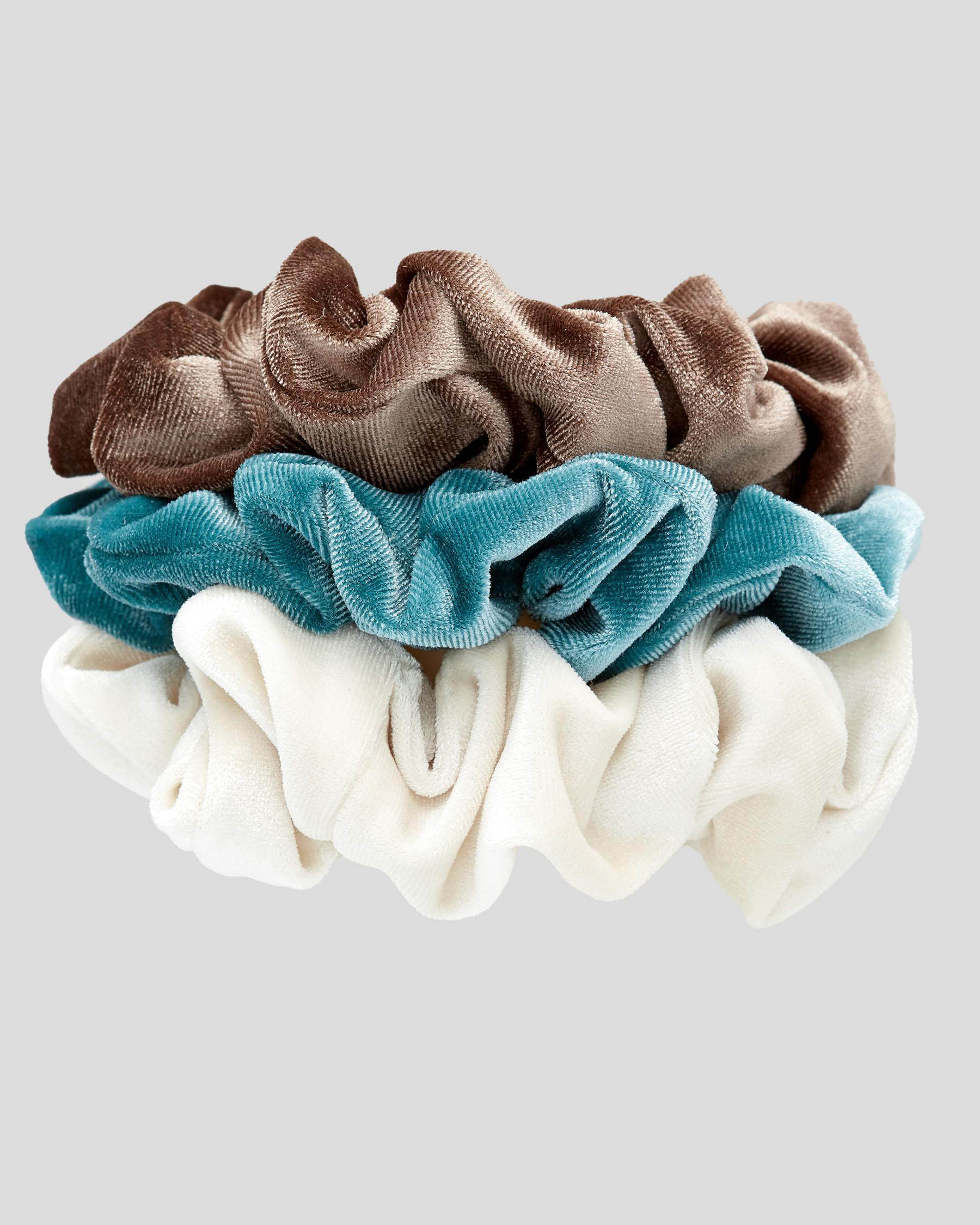 Shop Karyn In LA Velvet Scrunchie Pack In Dusty Teal/cream/choc - Fast ...