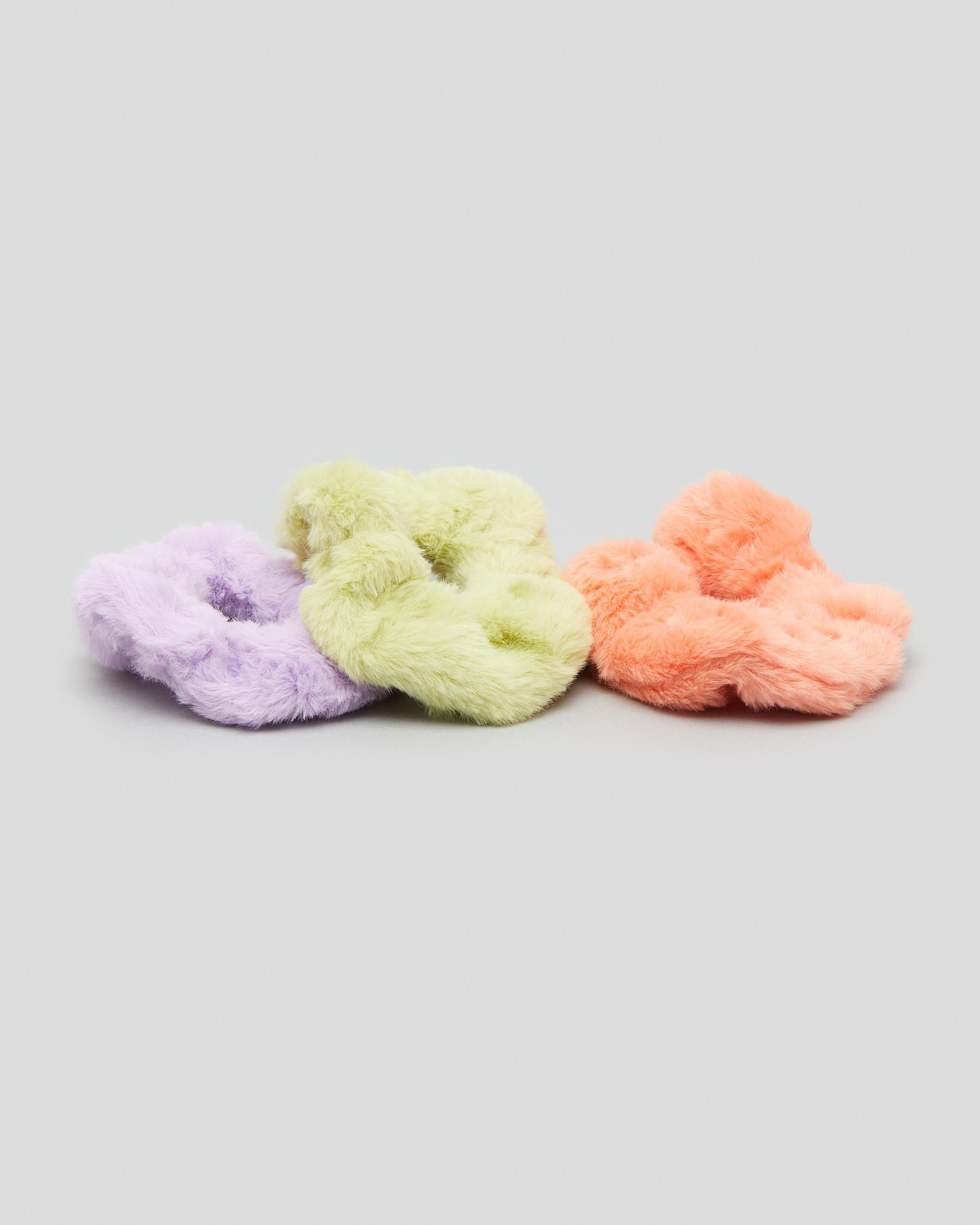 Shop Karyn In LA Faux Fur Scrunchie Pack In Tangerine/pistachio/lilac ...