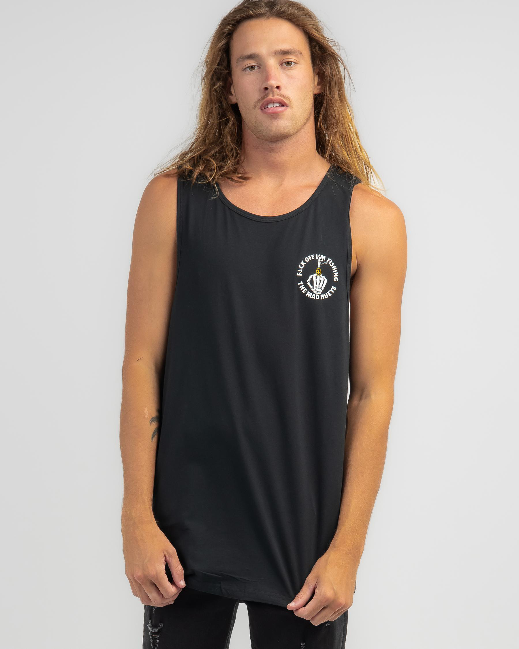 Shop The Mad Hueys Fk Off I'm Fishing Again Singlet In Black - Fast ...