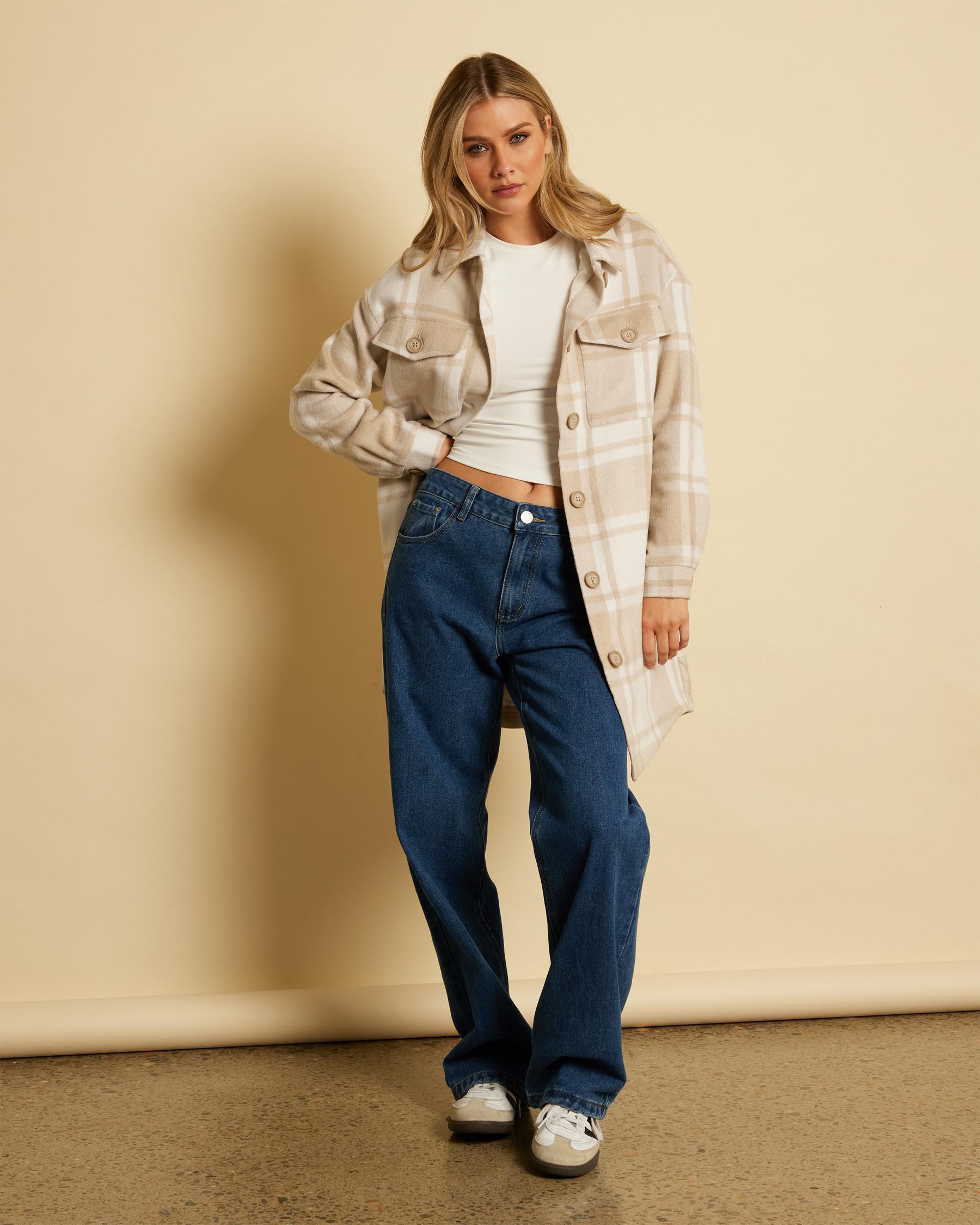 Shop Ava And Ever Roxie Long Shacket In Cream/beige - Fast Shipping ...