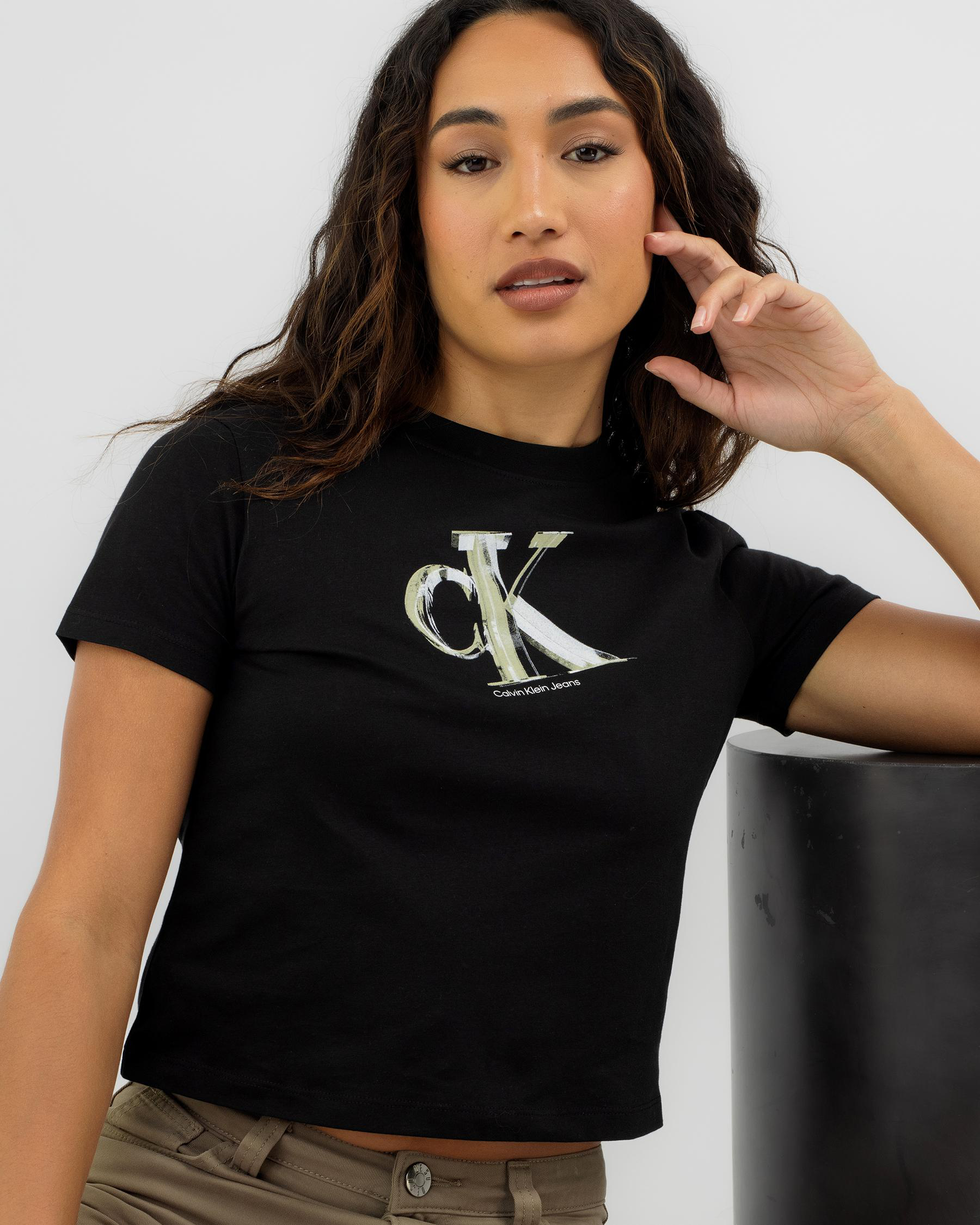 Shop Calvin Klein Meta CK Baby Tee In Ck Black - Fast Shipping & Easy ...