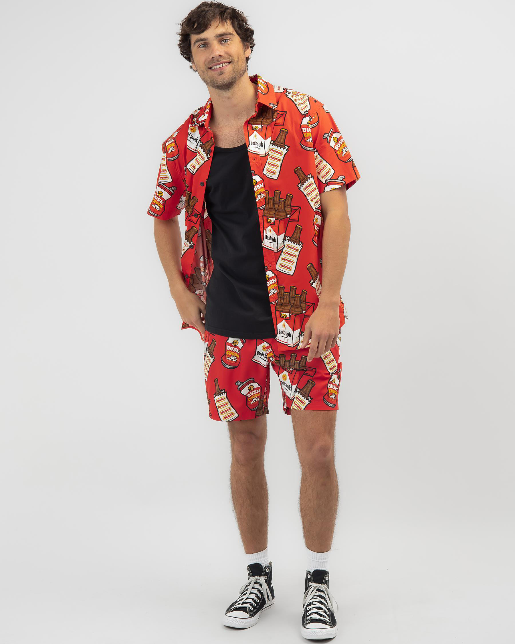 Shop Bush Chook Smoko Beach Shorts In Red - Fast Shipping & Easy ...
