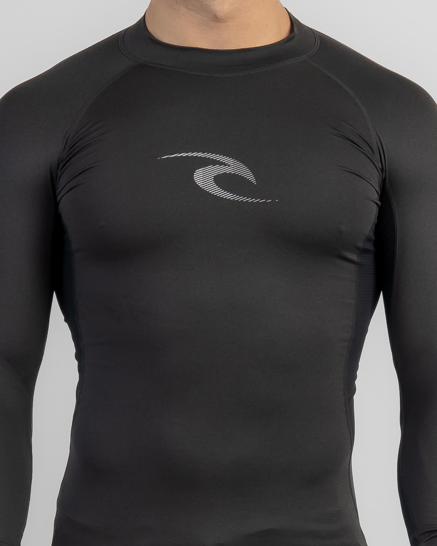 Shop Rip Curl Waves Long Sleeve Rash Vest In Black Marle - Fast ...