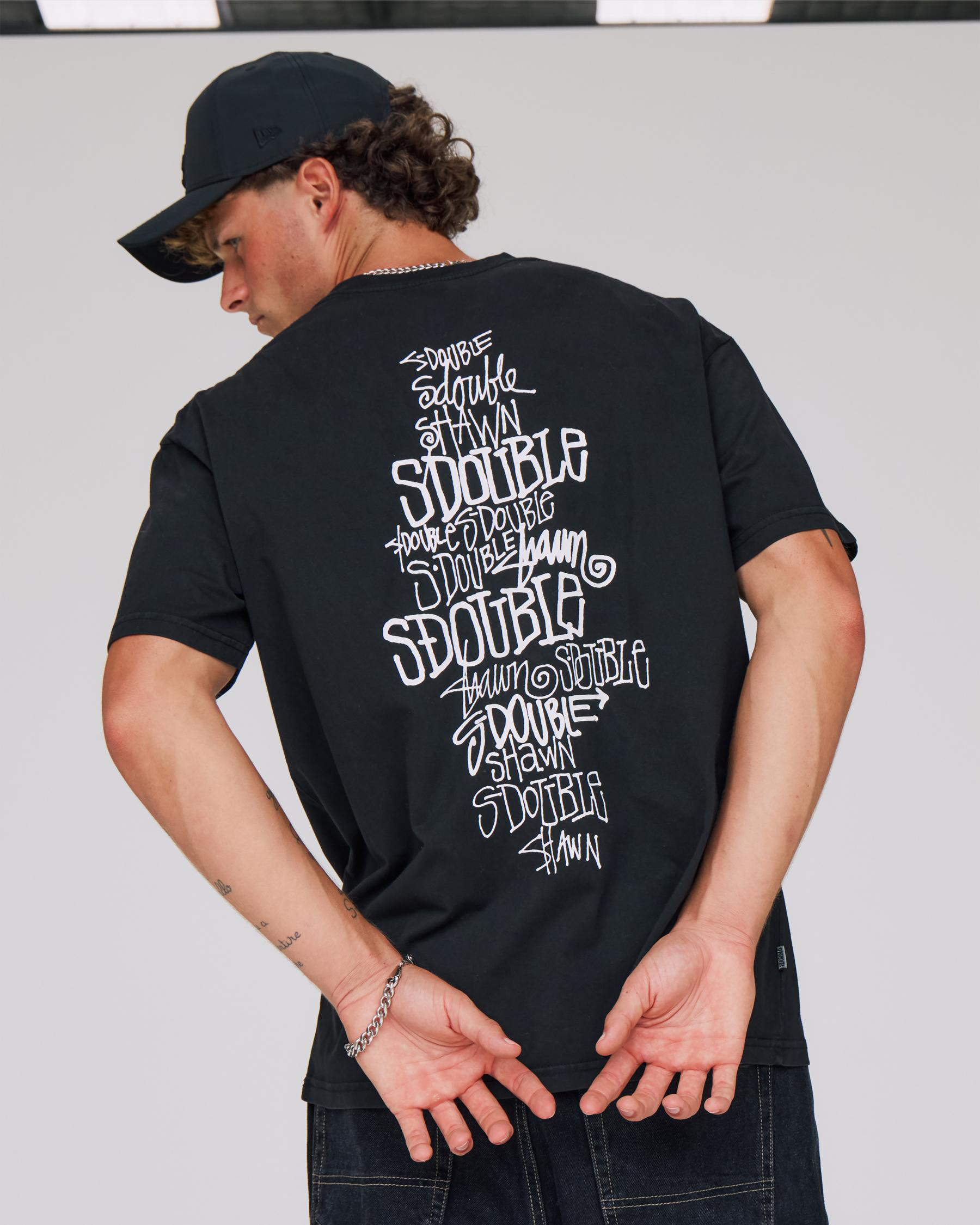 Shop S-Double Script Stacked T-Shirt In Washed Black - Fast Shipping ...