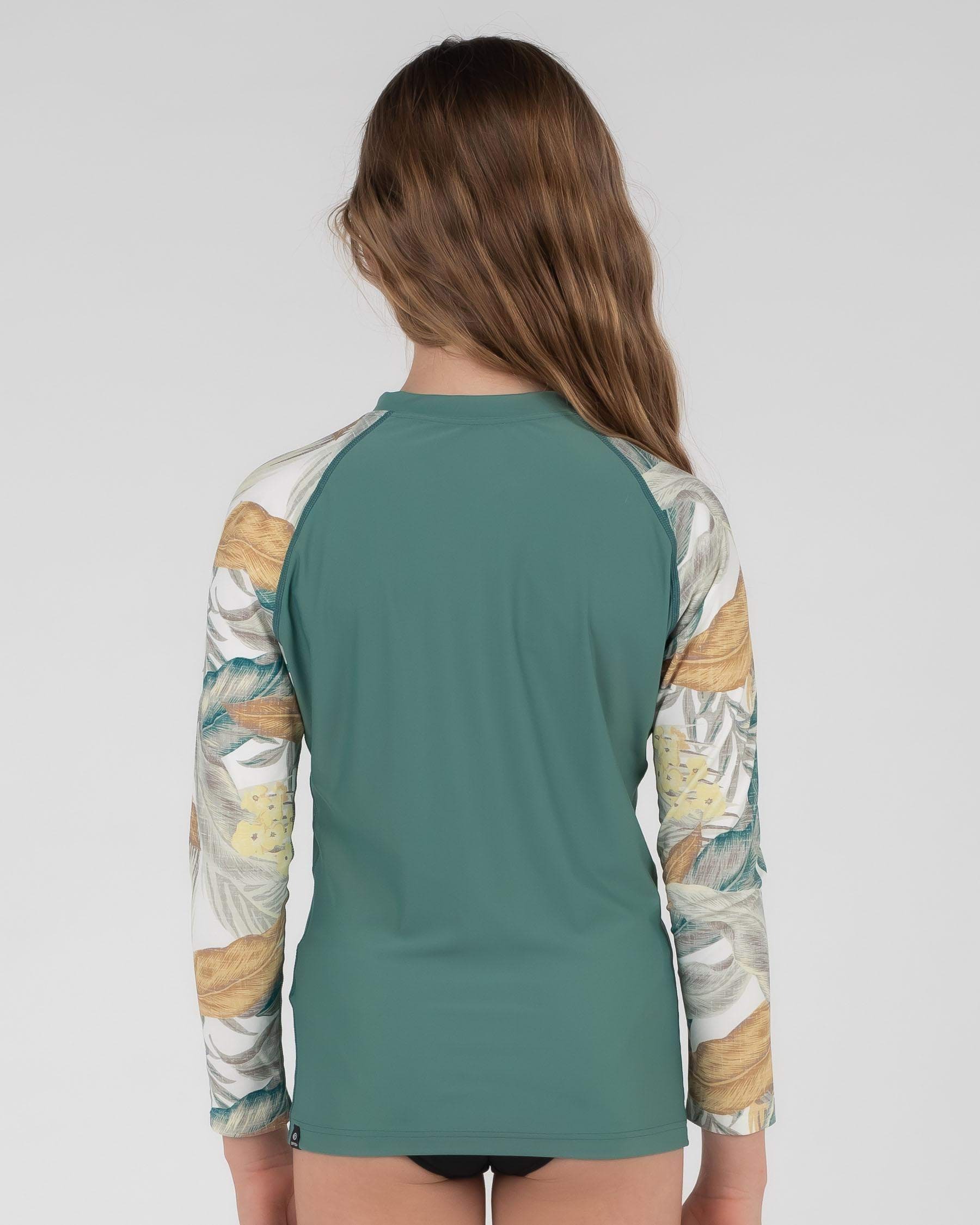 Shop Rip Curl Girls' Long Sleeve Rash Vest In Green 0060 - Fast ...