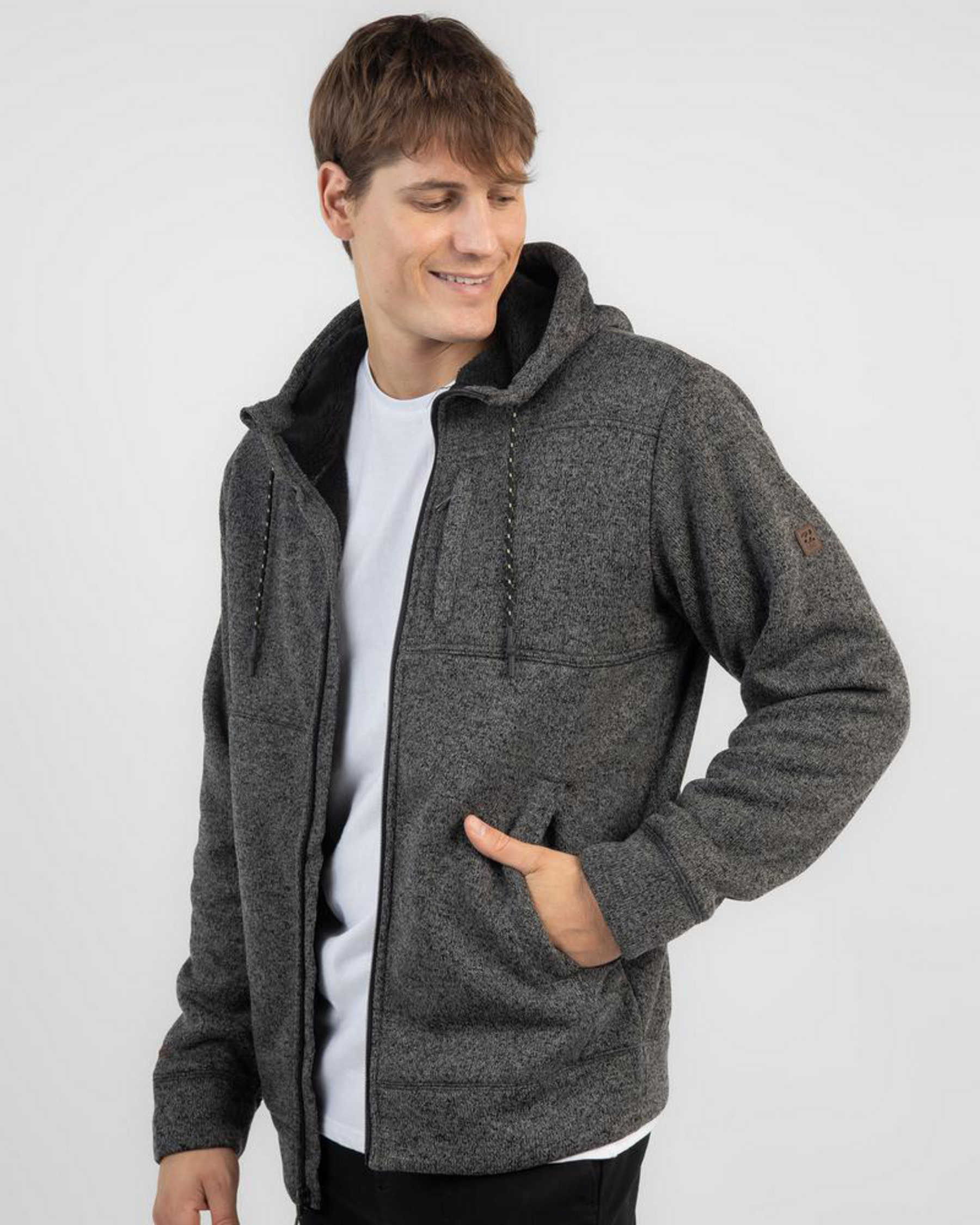 Shop Billabong Boundary Sherpa Hooded Jacket In Black Heather - Fast ...