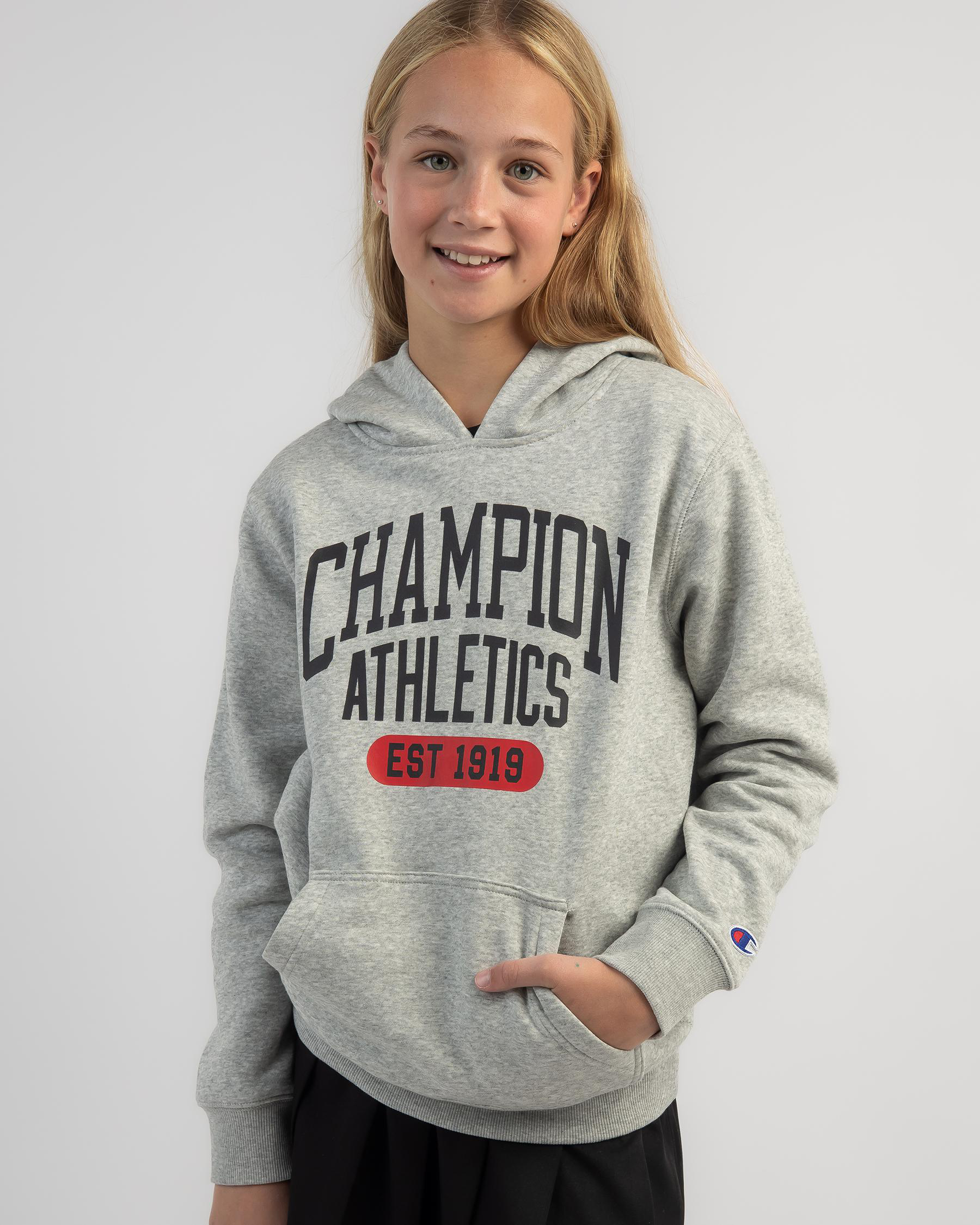 Shop Champion Girls' Sporty Hoodie In Oxford Heather - Fast Shipping ...