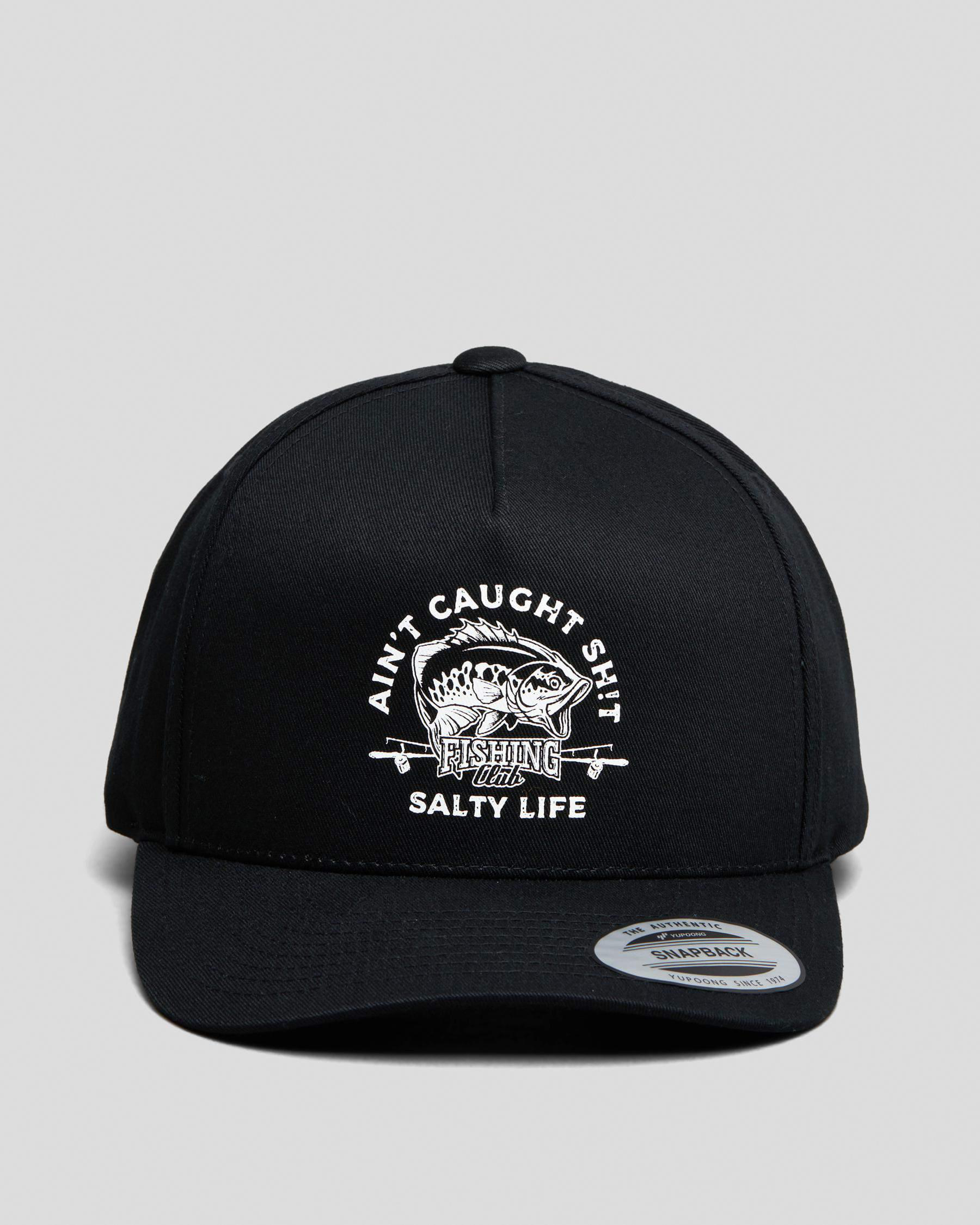 Shop Salty Life Fishing Club Snapback Cap In Black - Fast Shipping ...