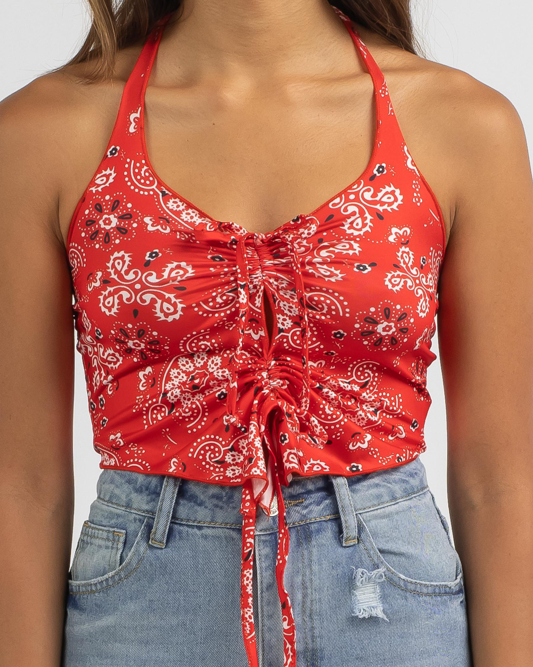 Shop 8 Birdies Red Light Halter Top In Red - Fast Shipping & Easy ...