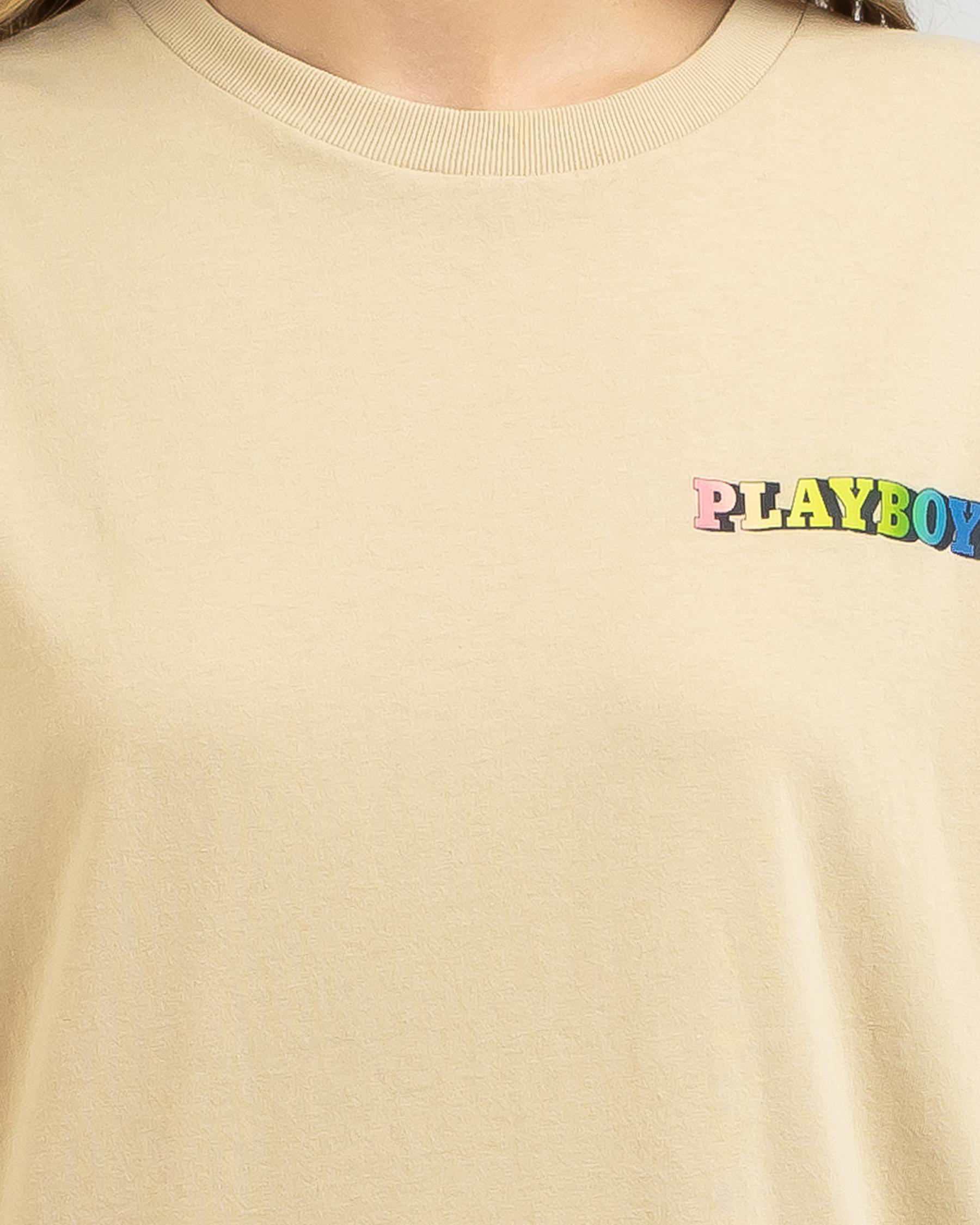 Shop Playboy PB Gradient Stacked Original Fit T-Shirt In Tan - Fast Shipping & Easy Returns ...