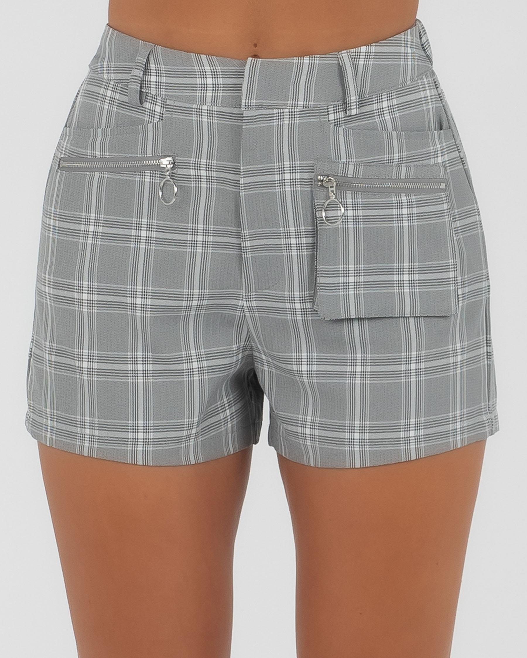 Shop Ava And Ever Vivienne Shorts In Grey Check - Fast Shipping & Easy ...
