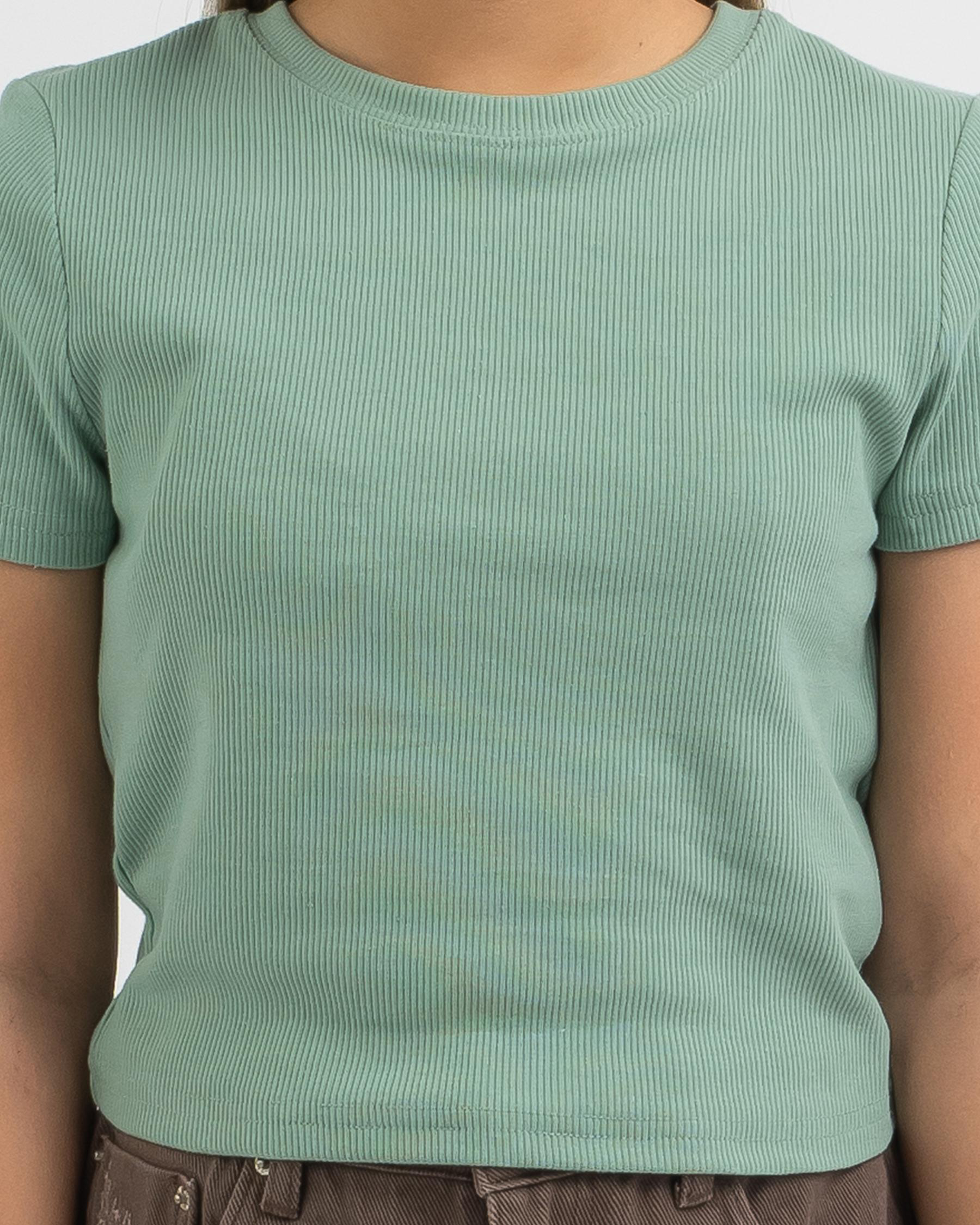 Shop Mooloola Girls' Basic Rib Baby Tee In Sage - Fast Shipping & Easy ...