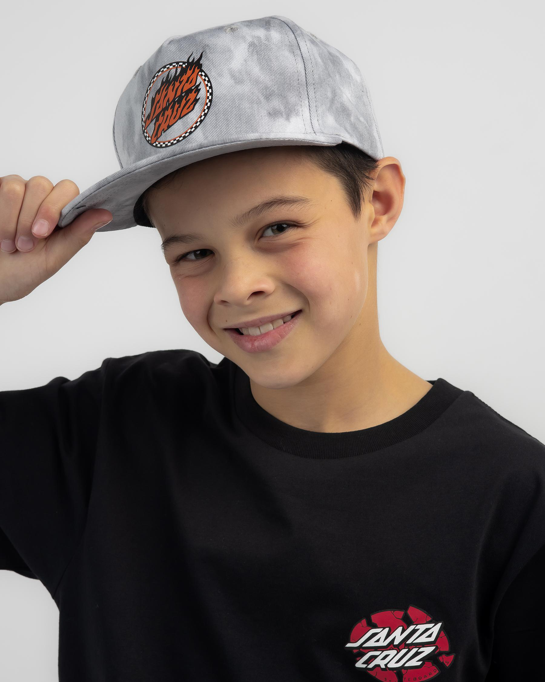 Shop Santa Cruz Boys' Checked Ringed Flamed Dot Cap In Grey Tie Dye ...