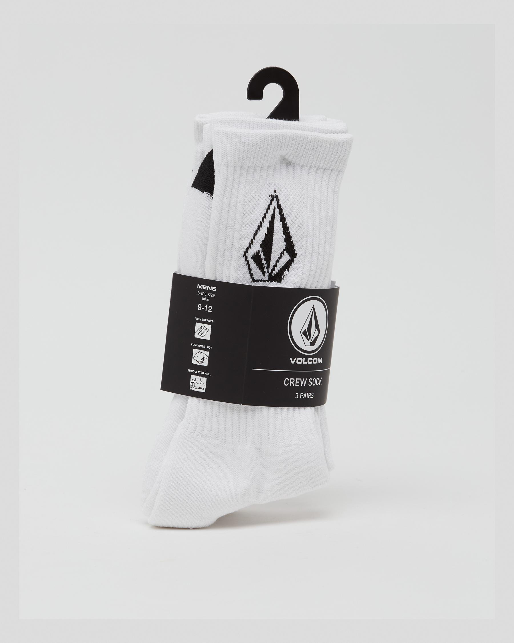 Shop Volcom Full Stone Crew Recycled 3 Pack Socks In White - Fast ...