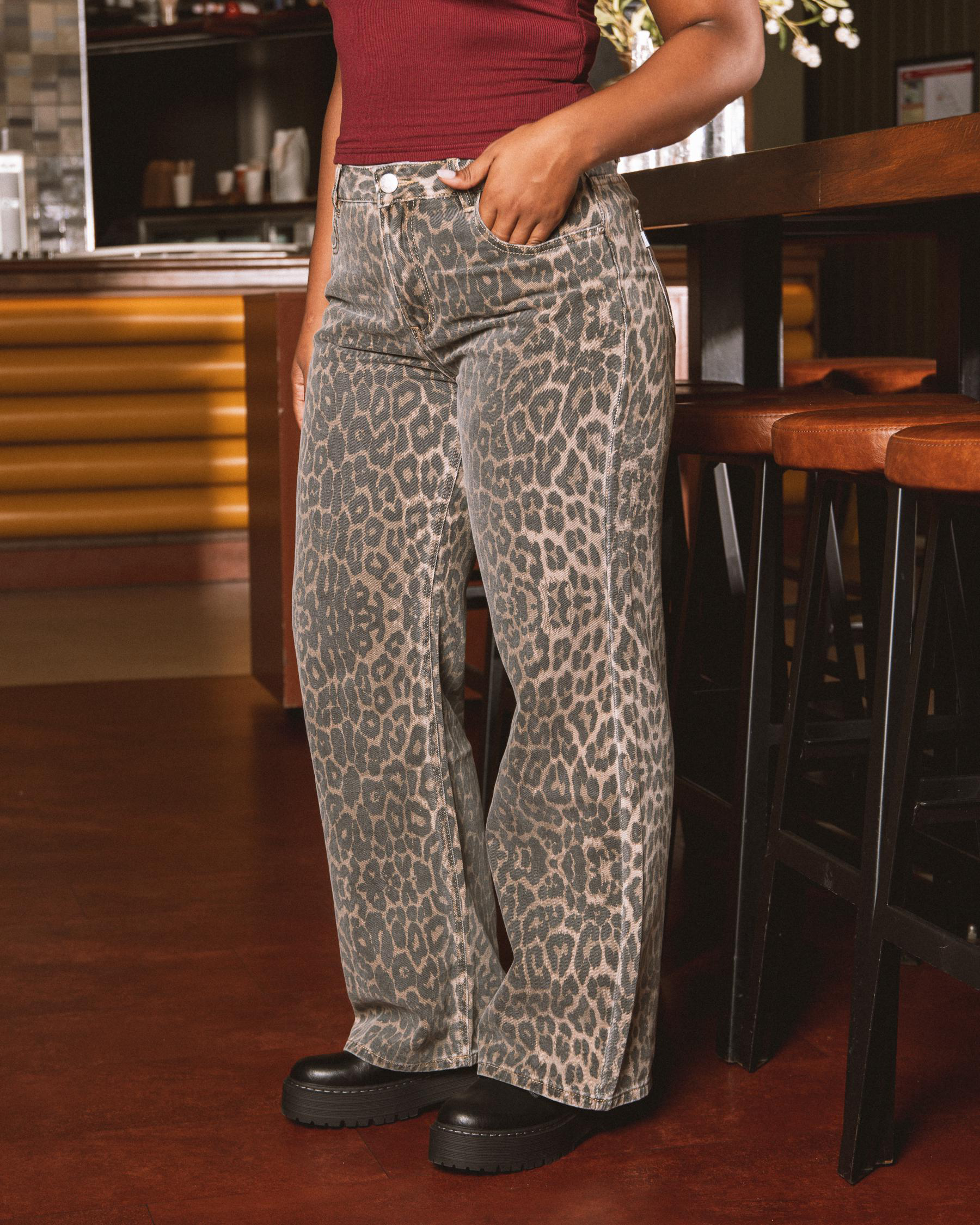 Shop DESU Wild Cat Straight Leg Jeans In Leopard - Fast Shipping & Easy ...