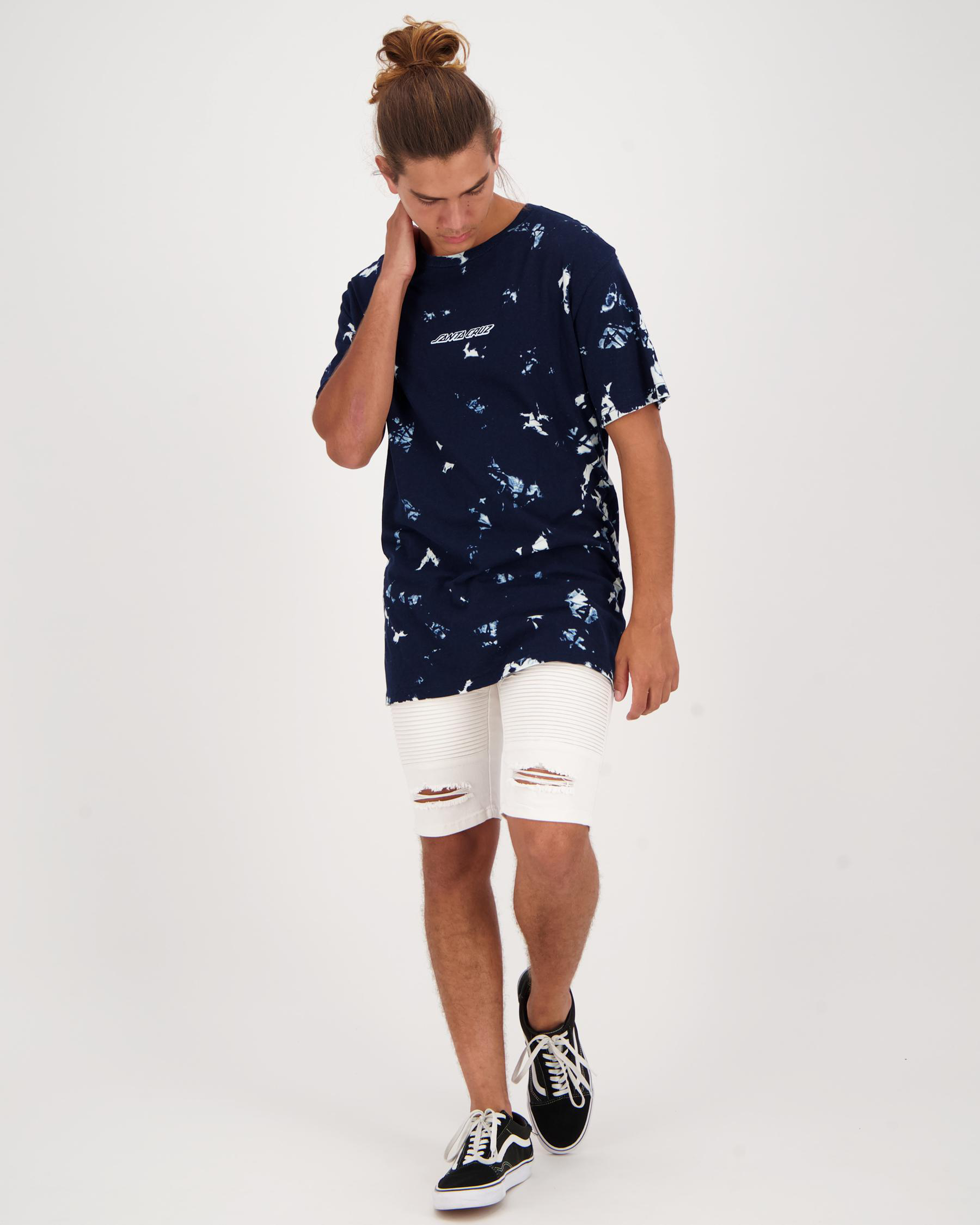 Shop Santa Cruz Oval Dot Mono T-Shirt In Navy Bleach Dye - Fast ...