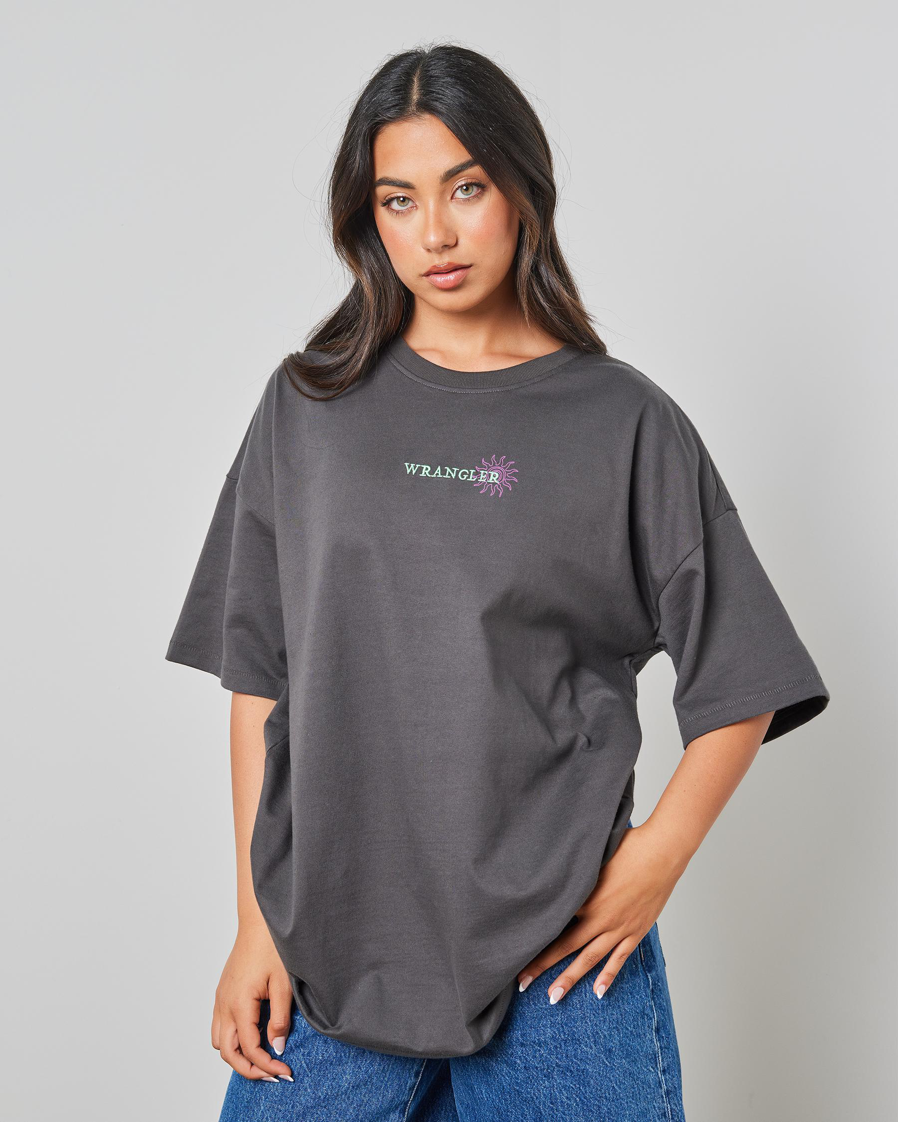 Shop Wrangler Spiralling Boxy Slouch T-Shirt In Slate - Fast Shipping ...