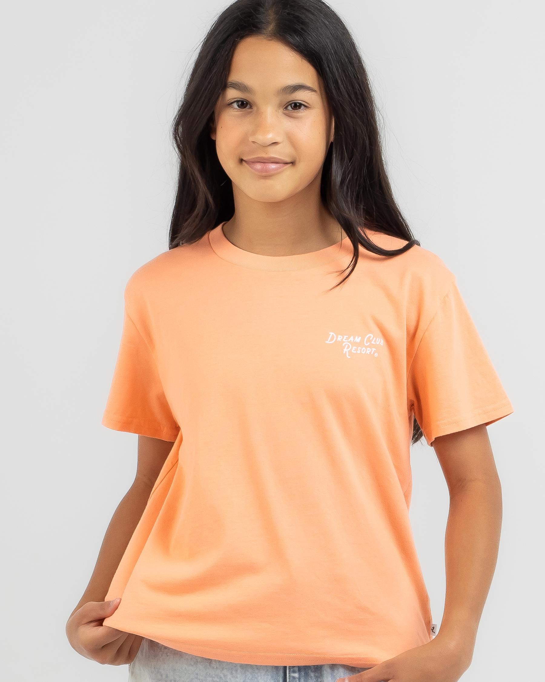 Shop Rusty Girls' Dream Club Resort T-Shirt In Peach Sunset - Fast ...