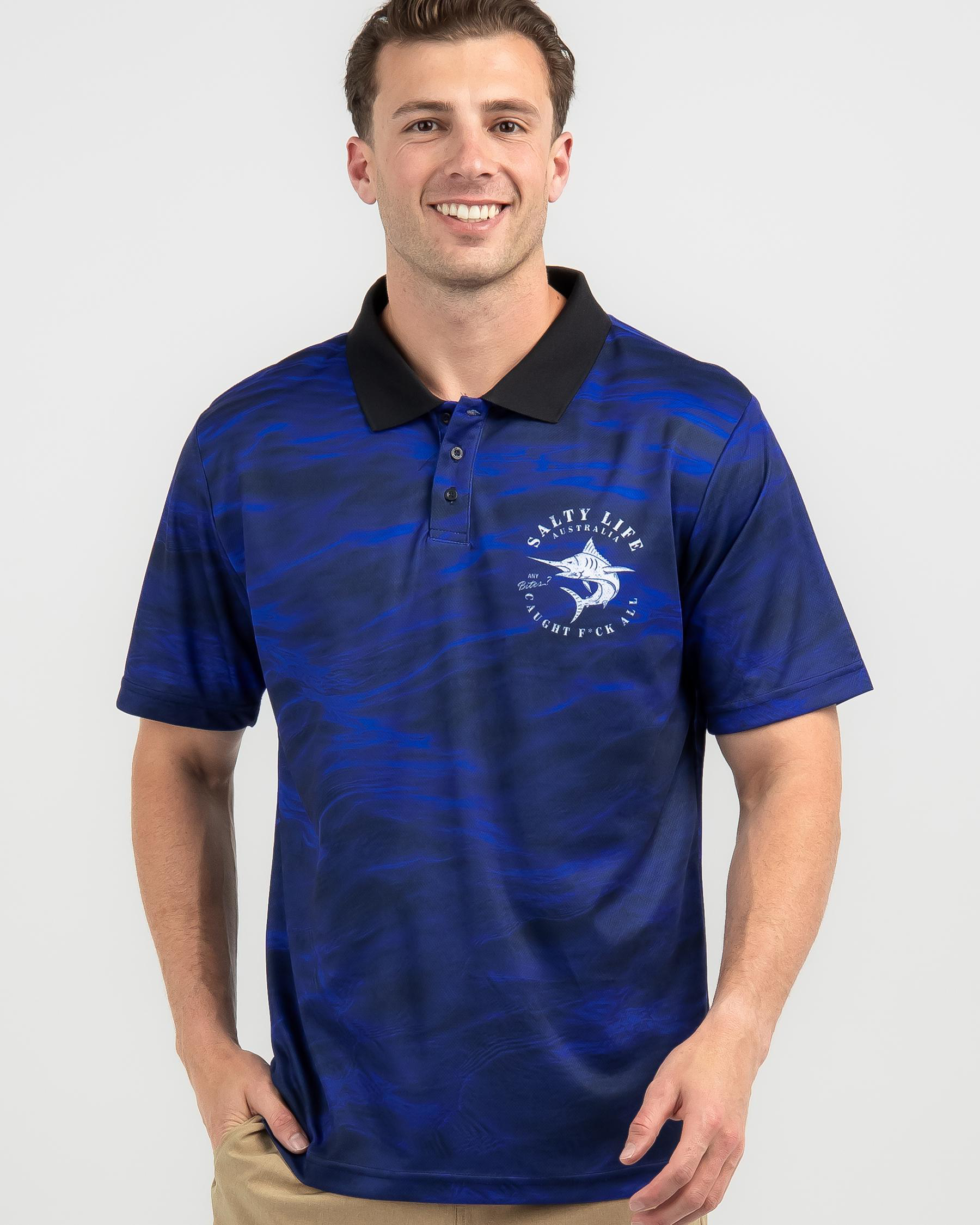 Shop Salty Life Any Bites Polo Shirt In Black - Fast Shipping & Easy ...