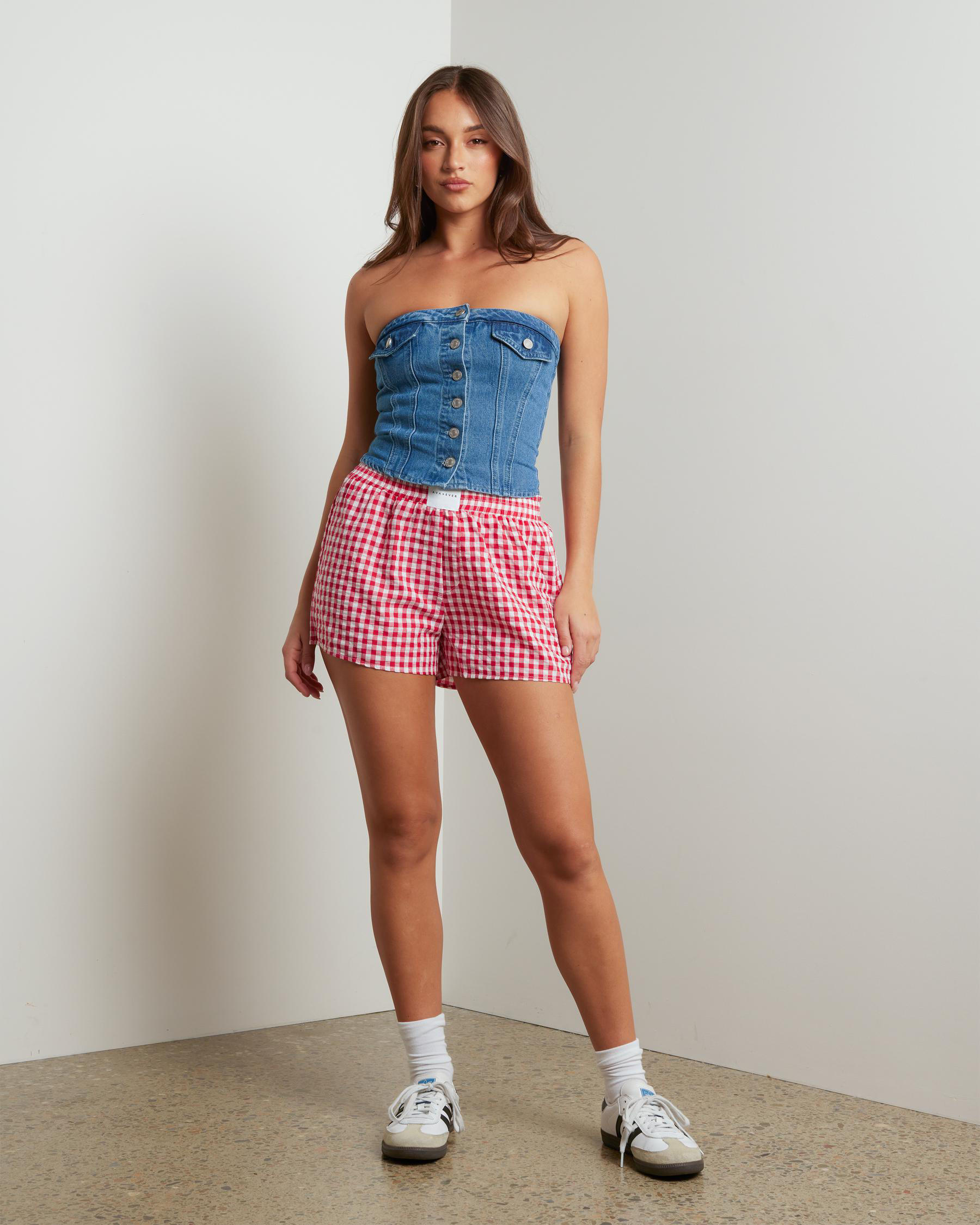 Shop Ava And Ever Nicole Denim Tube Vest In Mid Blue - Fast Shipping ...