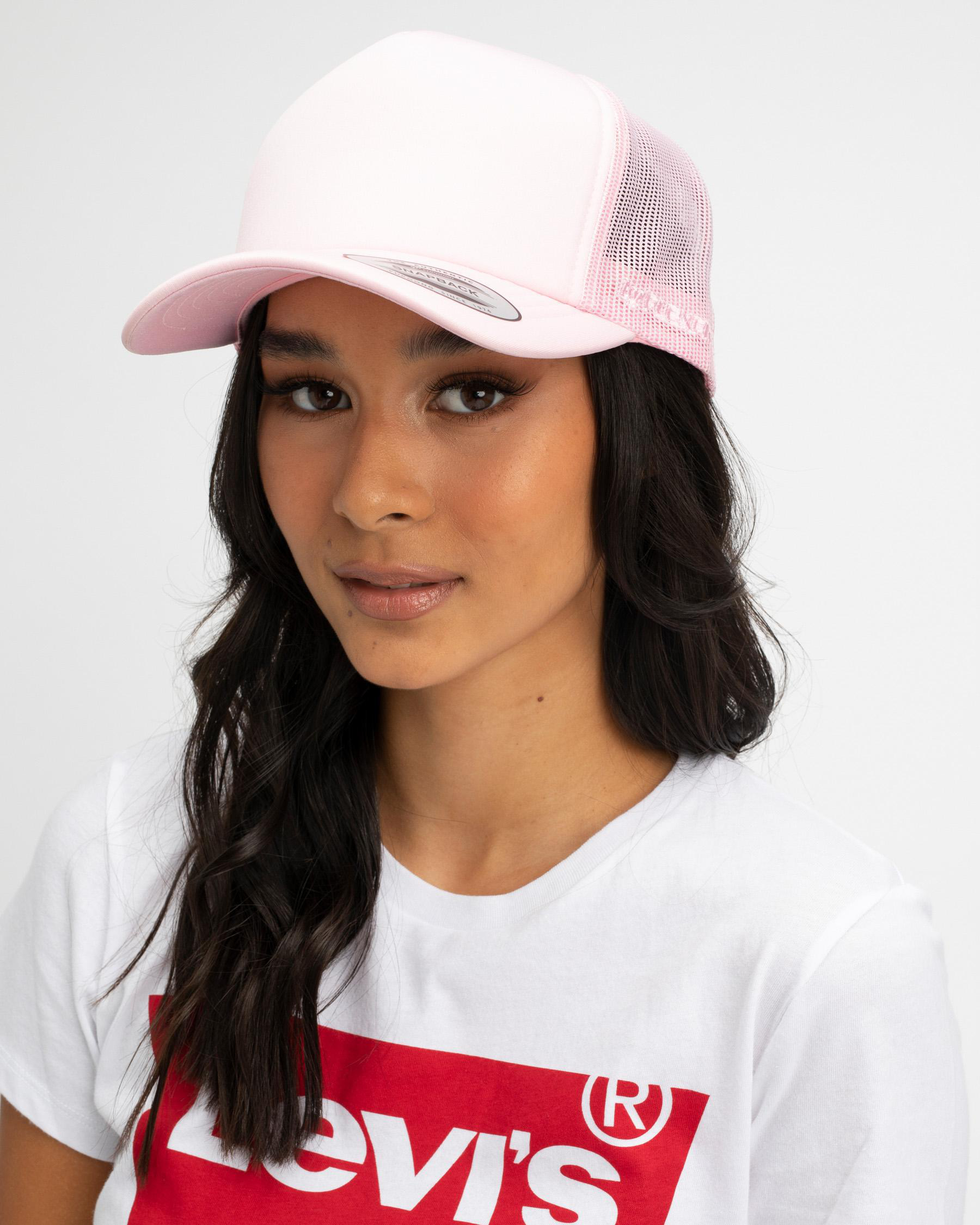 Shop Flexfit High Crown Trucker Cap In Pink 1 - Fast Shipping & Easy ...