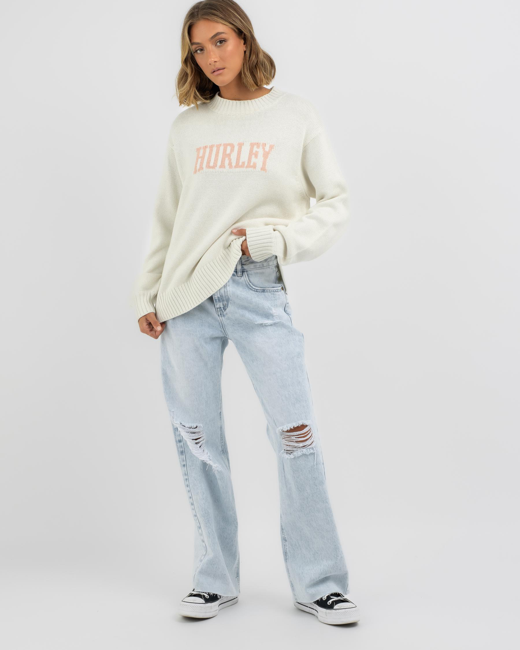 Shop Hurley Hygge Crew Knit In Marshmallow - Fast Shipping & Easy ...