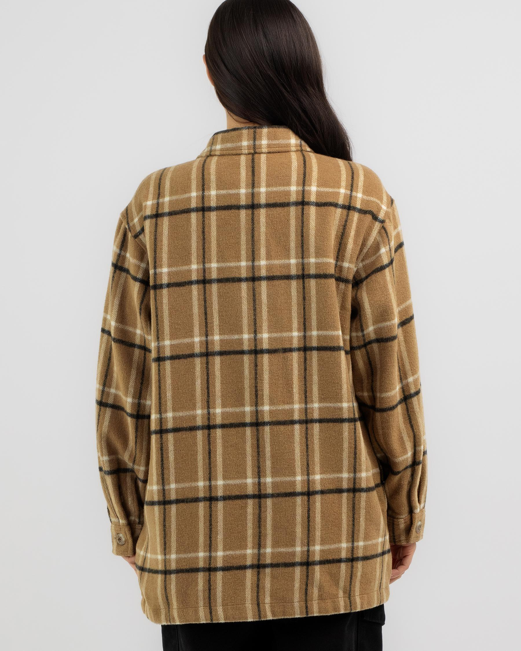 Rhythm Long Check Shacket In Caramel - FREE* Shipping & Easy Returns ...