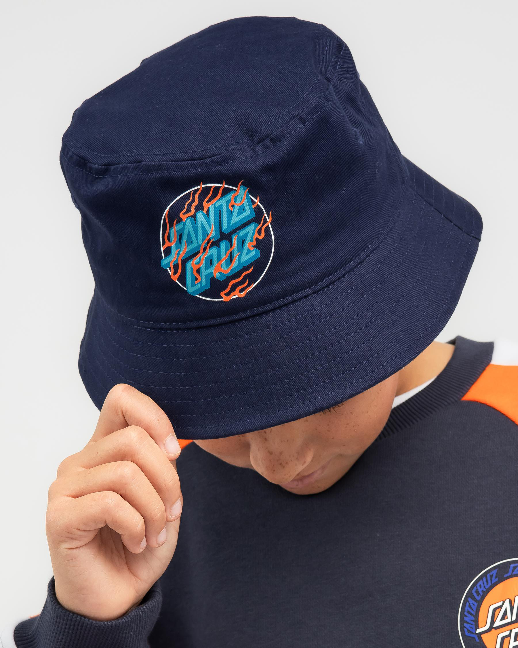 Shop Santa Cruz Inferno Dot Bucket Hat In Navy - Fast Shipping & Easy ...