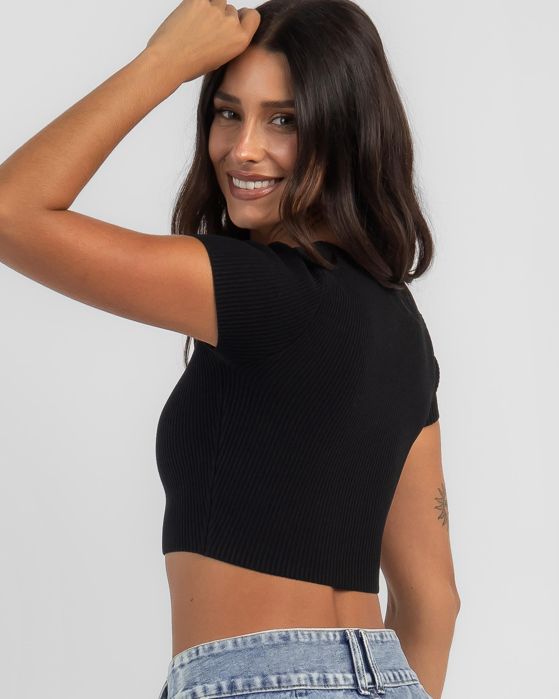 Shop Mooloola Basic Scoop Neck Knit Top In Black - Fast Shipping & Easy ...
