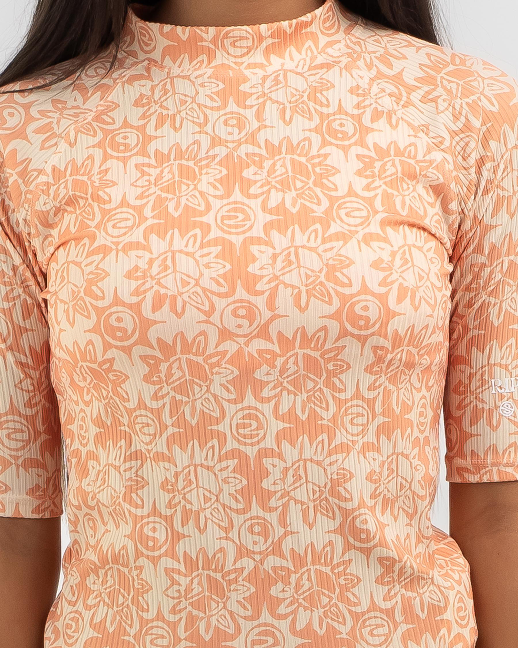 Shop Rip Curl Girls' Earthwaves 3 Piece Short Sleeve Rash Vest Set In Peach Nectar - Fast ...