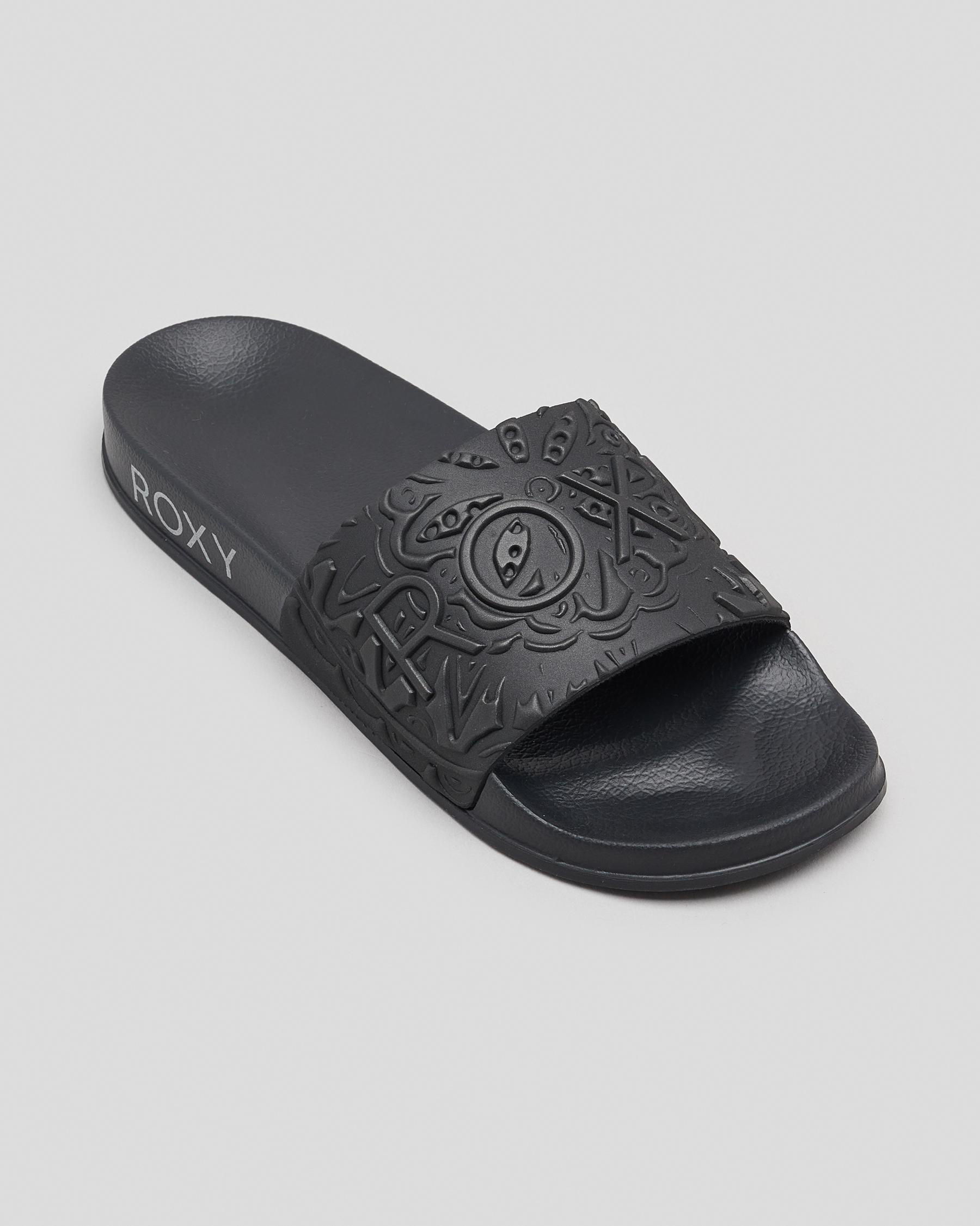 Shop Roxy Slippy Mandala Slide Sandals In Black - Fast Shipping & Easy ...