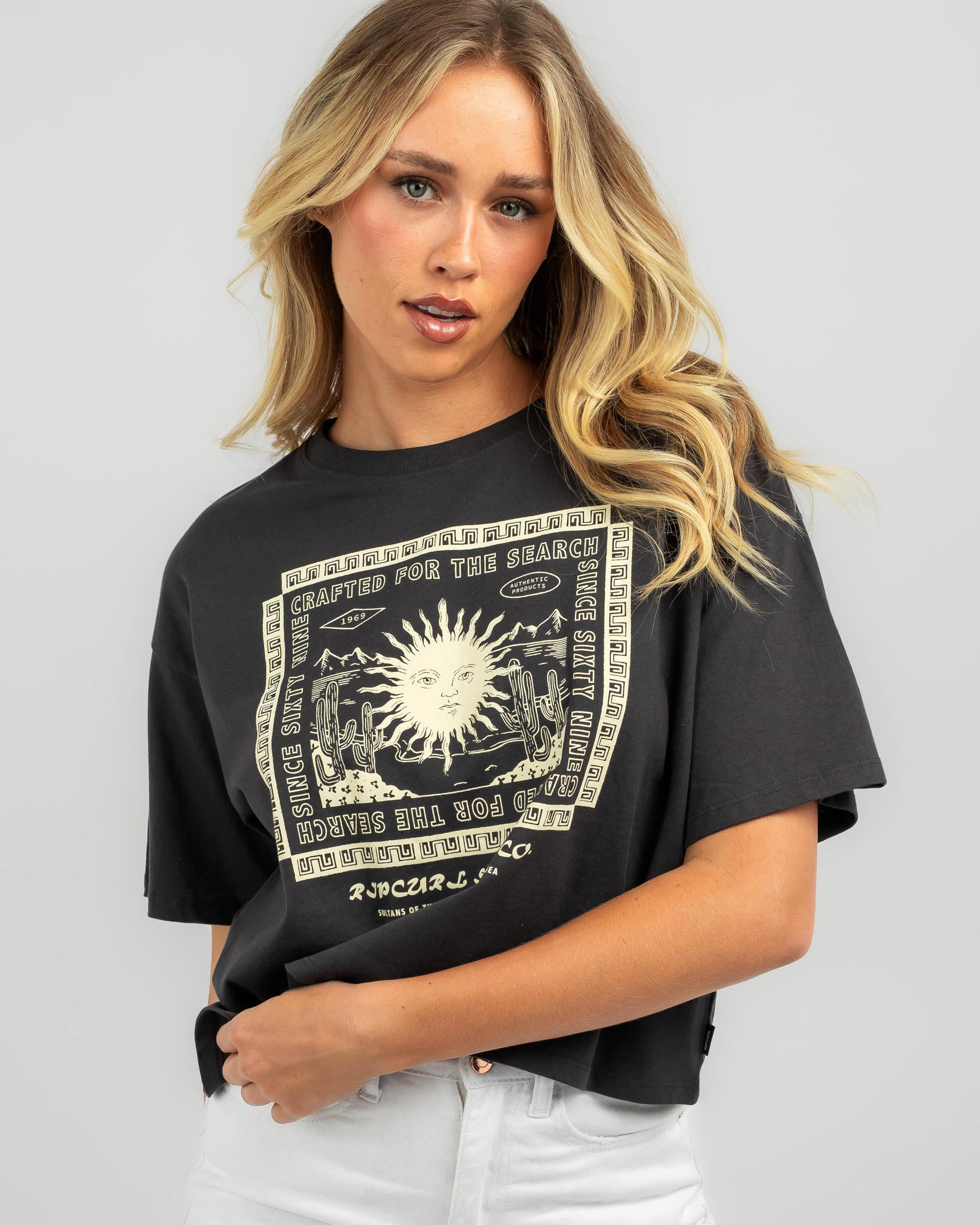 Shop Rip Curl Crafted Heritage Cropped T-Shirt In Washed Black - Fast ...