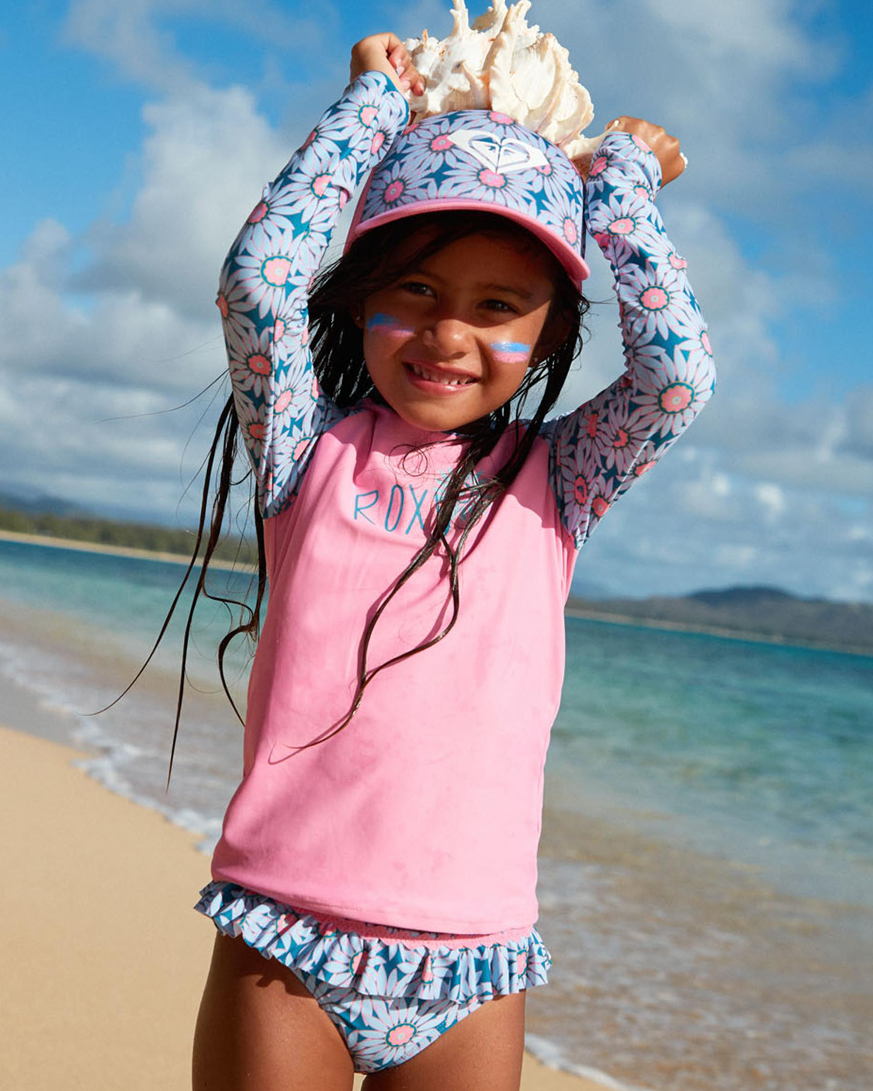 Shop Roxy Toddlers' Florals Long Sleeve Rash Vest Set In Crystal Teal ...