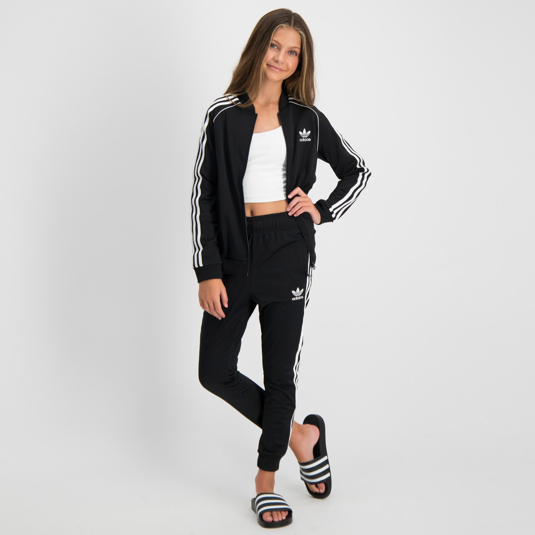 Shop adidas Girls' Superstar Jacket In Black/white - Fast Shipping ...