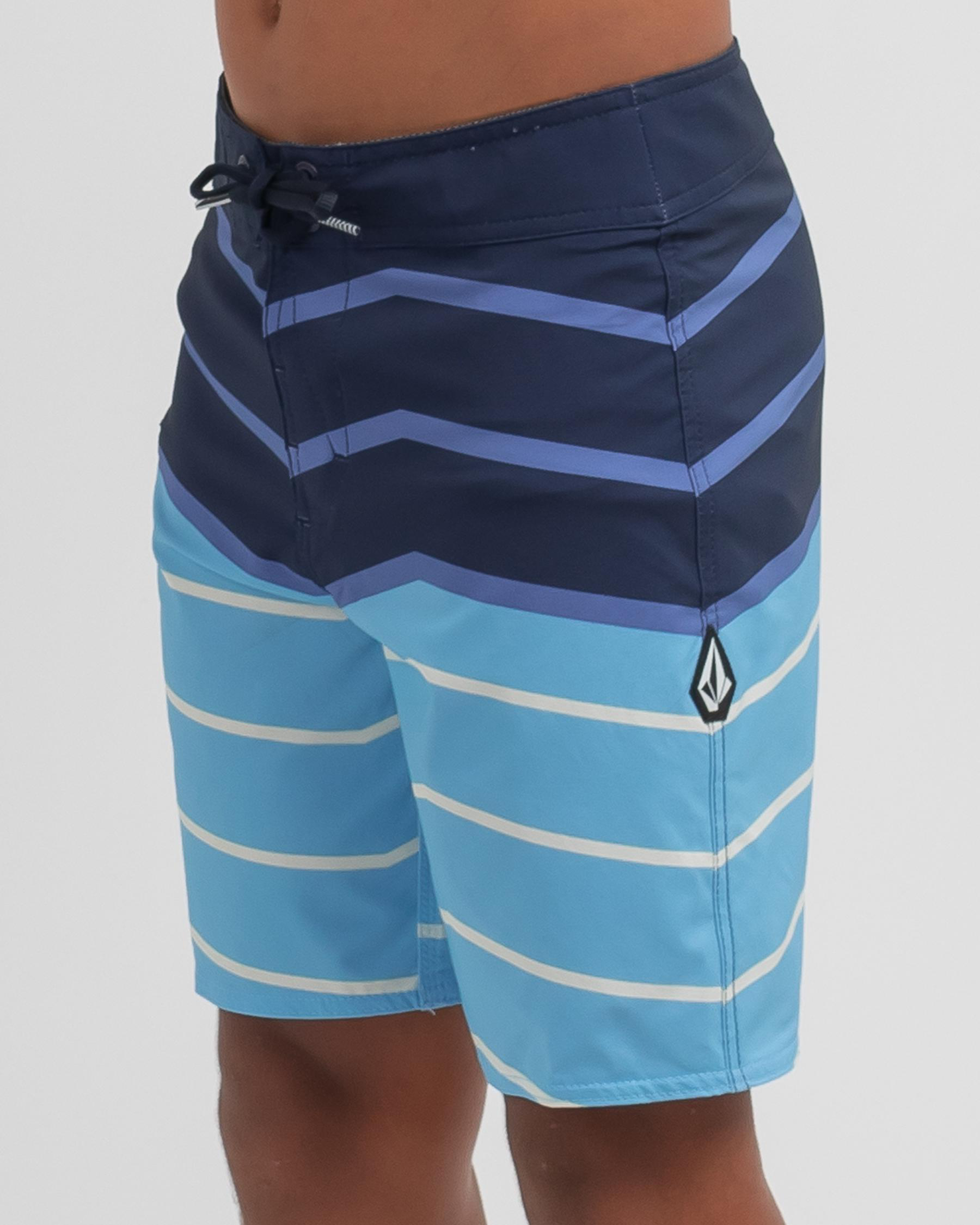 Shop Volcom Boys' Mod Swipe Stripe Board Shorts In Navy - Fast Shipping ...