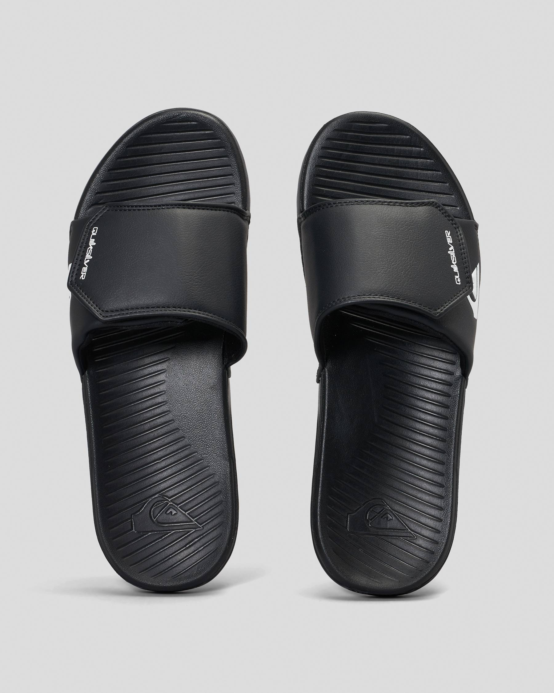 Shop Quiksilver Bright Coast Adjust Slides In Black/white/black - Fast ...