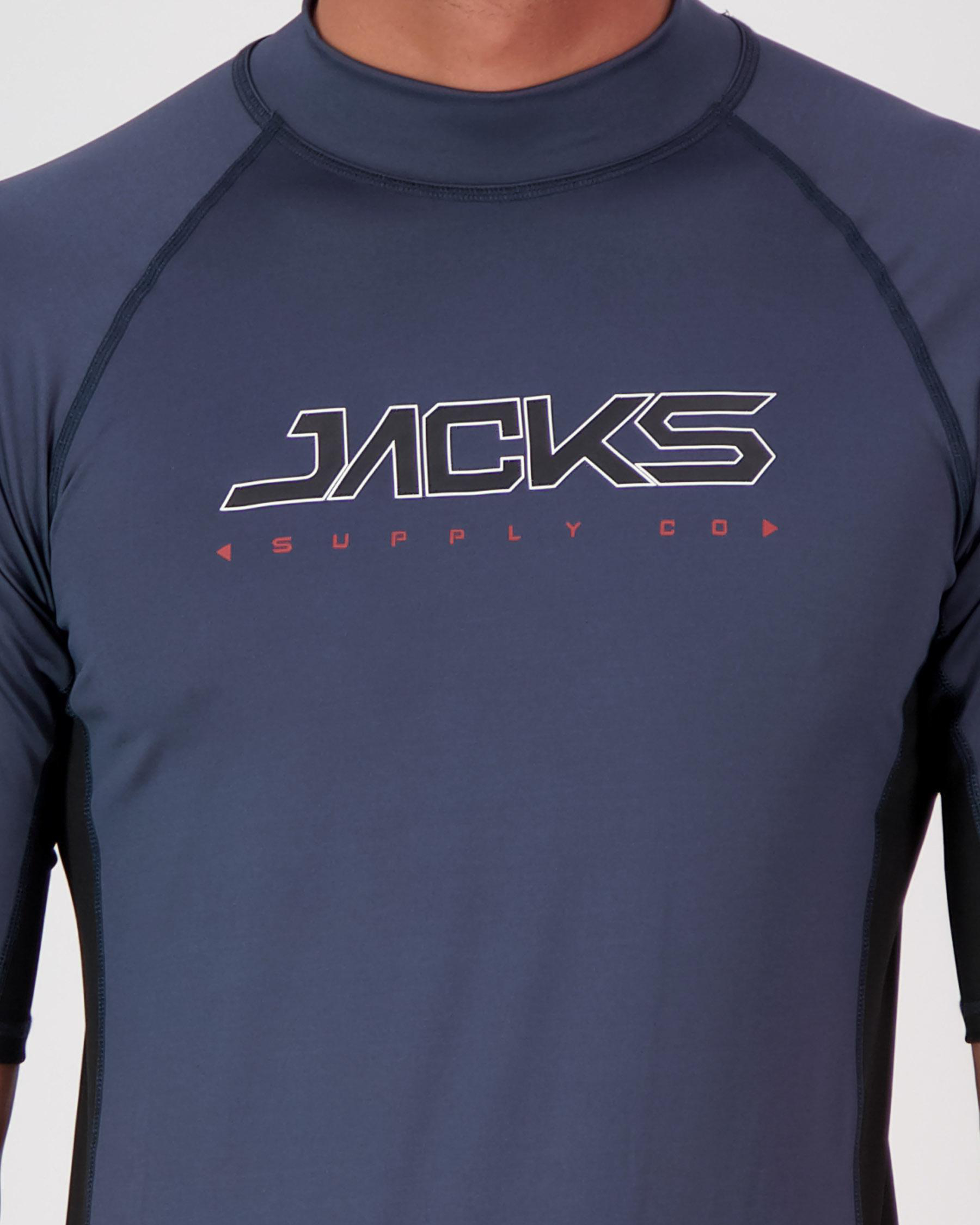 Shop Jacks Tranquil Short Sleeve Rash Vest In Charcoal/black - Fast ...