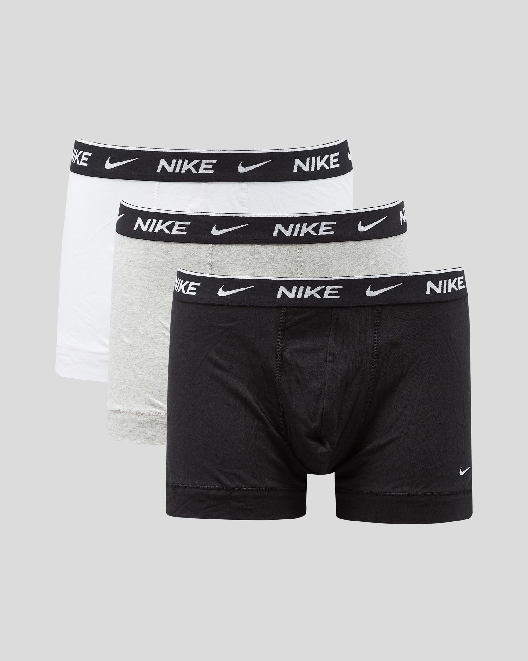 Shop Nike Everyday Cotton Stretch Trunks 3 Pack In White/grey Heather ...