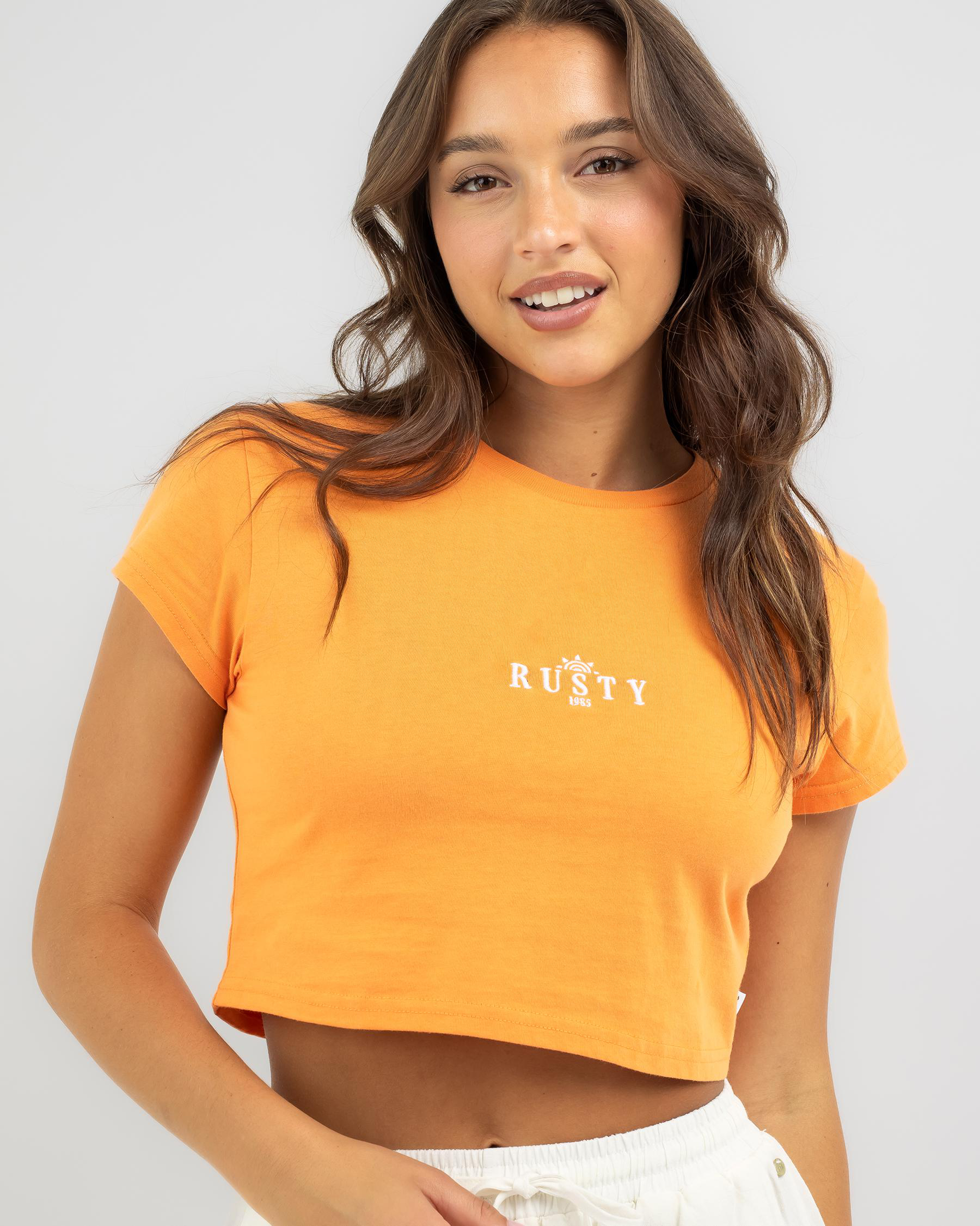 Shop Rusty Sunrise Baby Tee In Apricot Blush - Fast Shipping & Easy ...