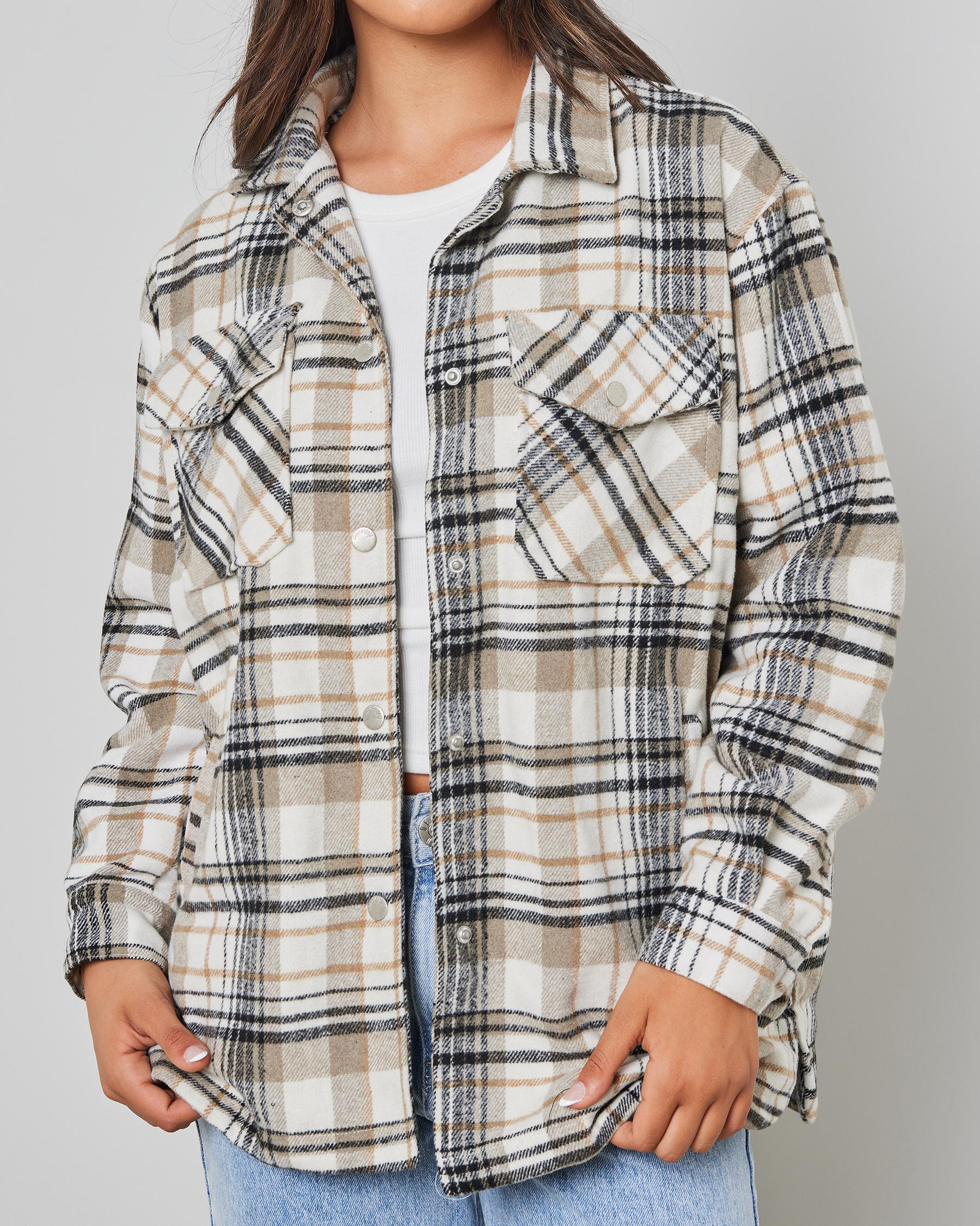 Shop Ava And Ever Wylie Shacket In Cream/blk-tan - Fast Shipping & Easy ...