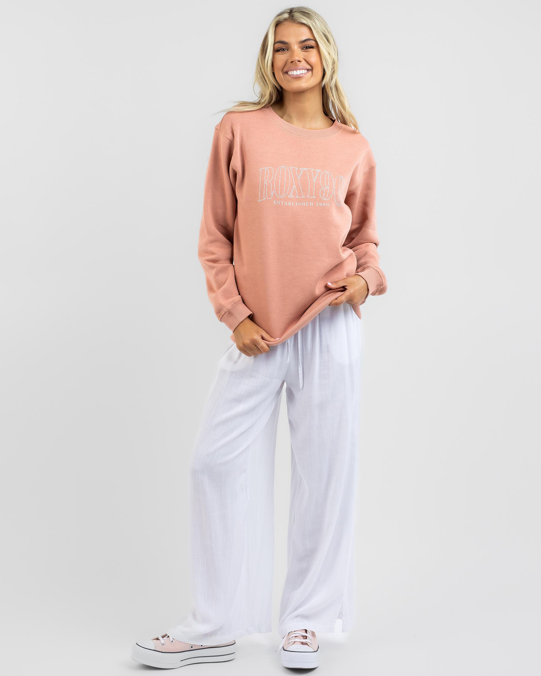 Shop Roxy Surf Stoked Crewneck Sweatshirt In Cork - Fast Shipping ...