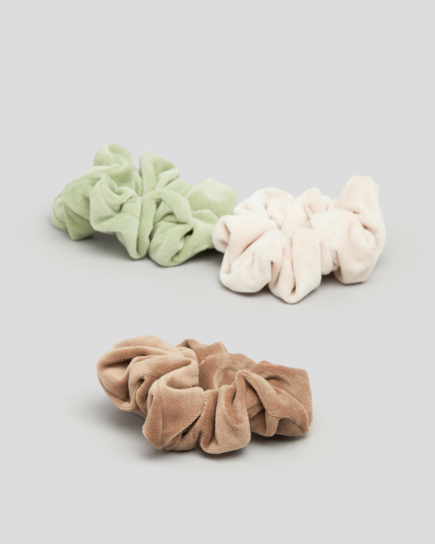 Shop Karyn In LA Velvet Scrunchie Pack In Olive/stone/mushroom - Fast ...