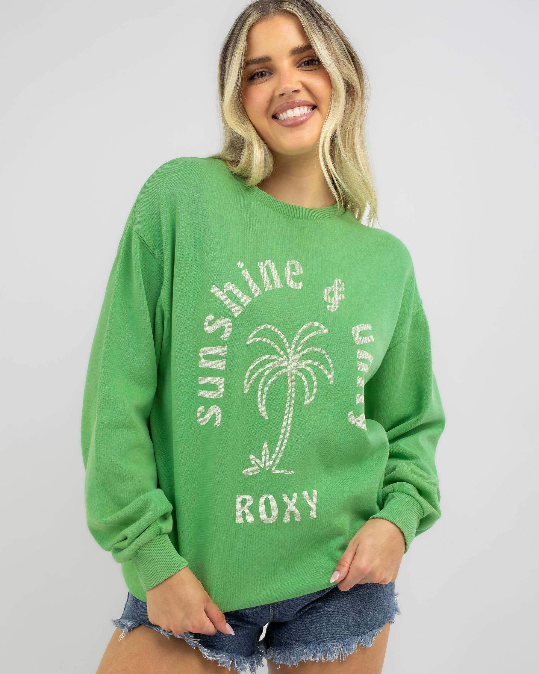 Shop Roxy To The East Crewneck Sweatshirt In Absinthe Green - Fast ...