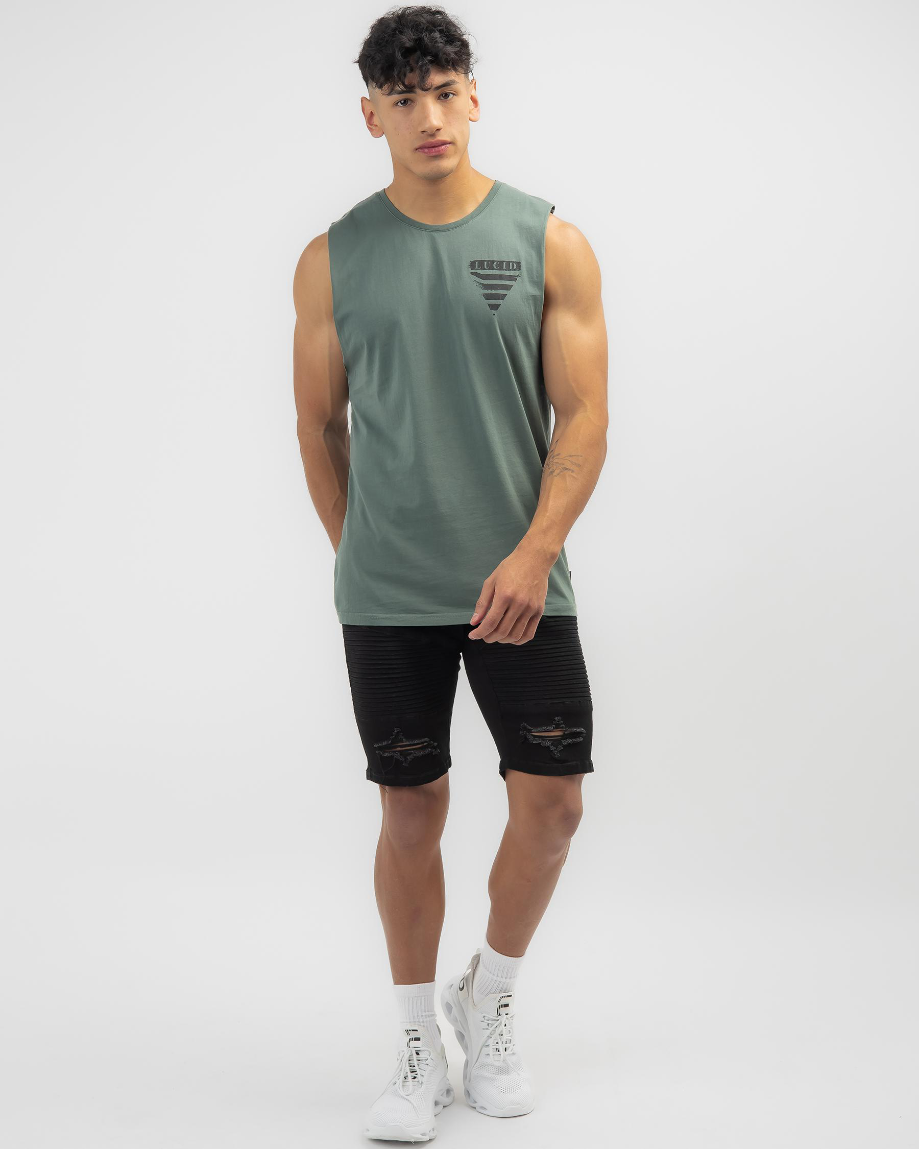 Shop Lucid Brushed Muscle Tank In Overdyed Green - Fast Shipping & Easy ...