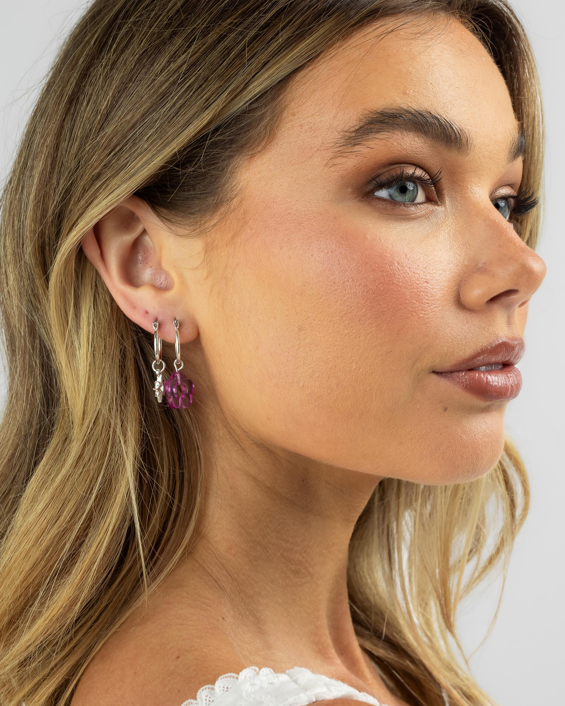 Shop Karyn In LA Payton Earring Pack In Shiny Silver/lilac - Fast ...