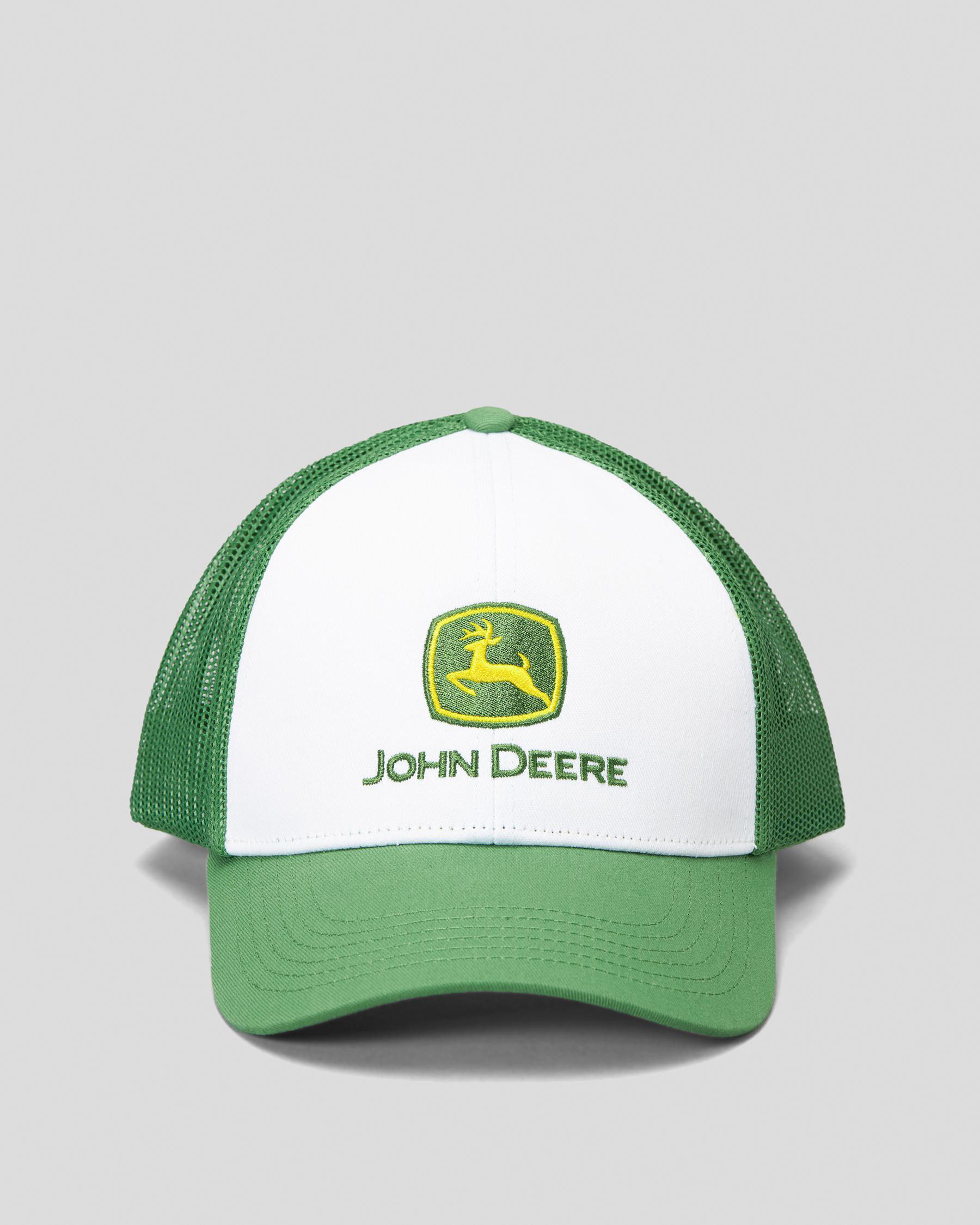 Shop John Deere 6 Panel Logo Mesh Cap In White/green - Fast Shipping ...