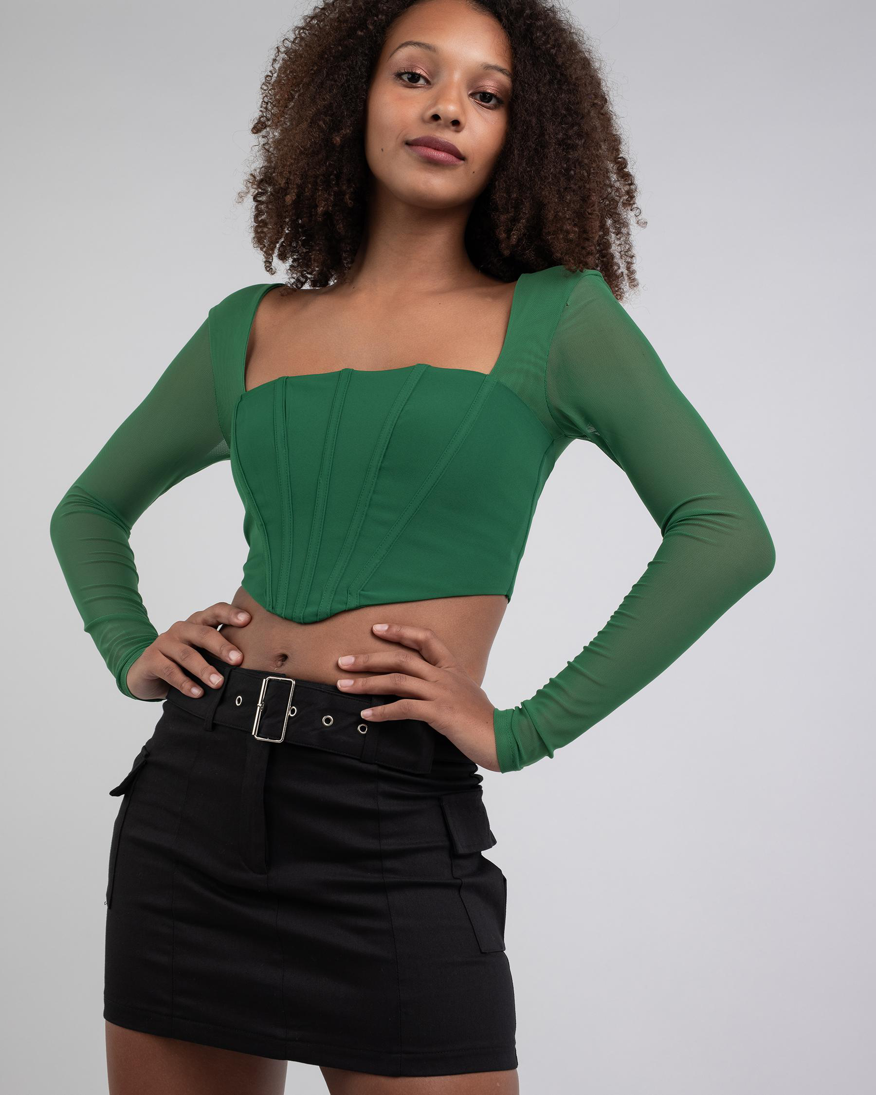 Shop Alice Elle Princess Mesh Corset Top In Green - Fast Shipping ...