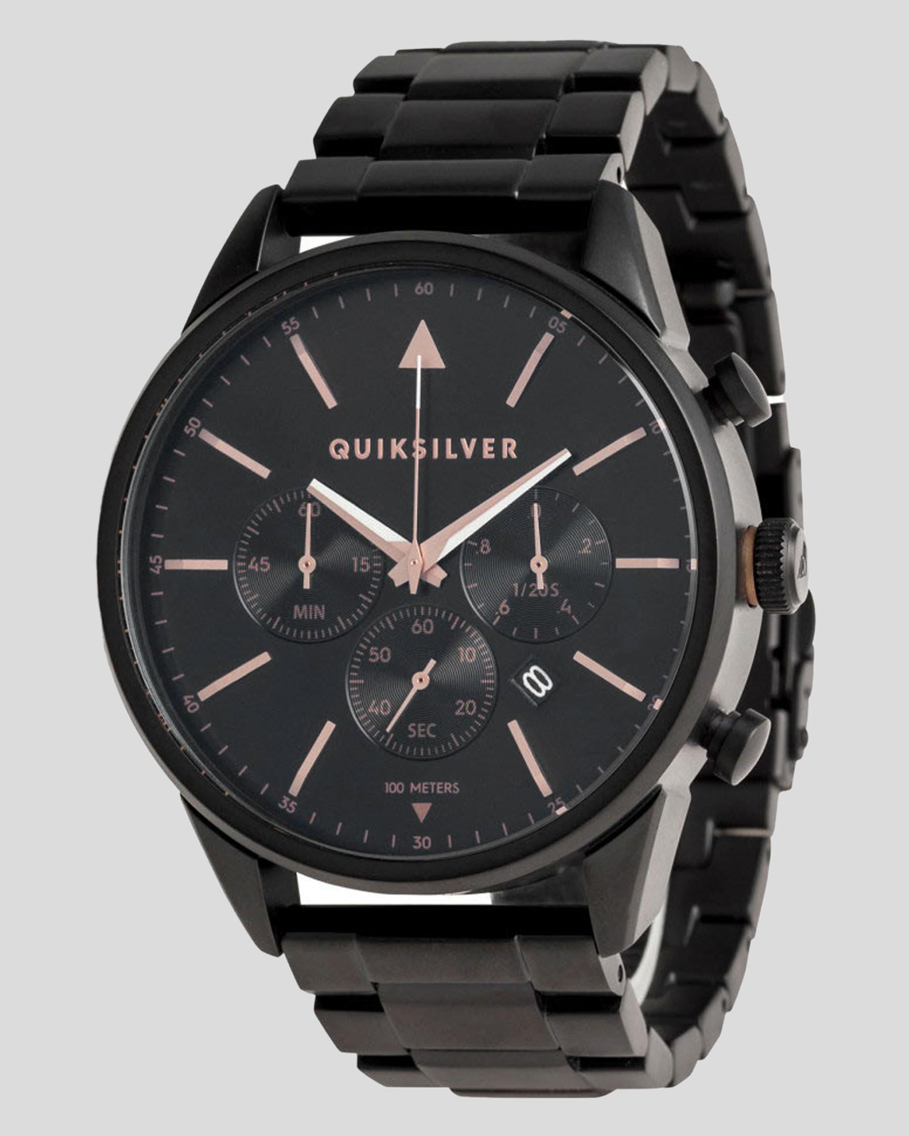 Shop Quiksilver Timebox Chrono Watch In Black/rose Gold/black - Fast ...