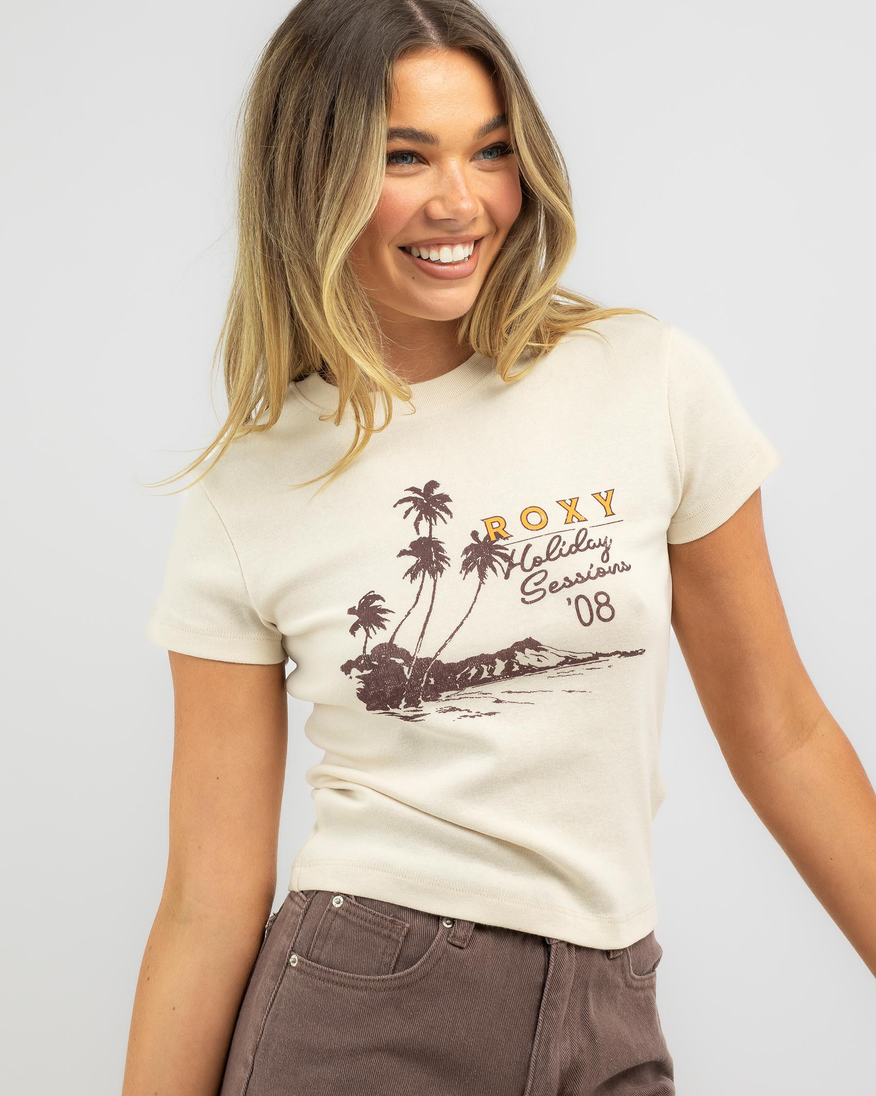Shop Roxy Holiday Sessions Baby Tee In Tapioca - Fast Shipping & Easy Returns - City Beach Australia